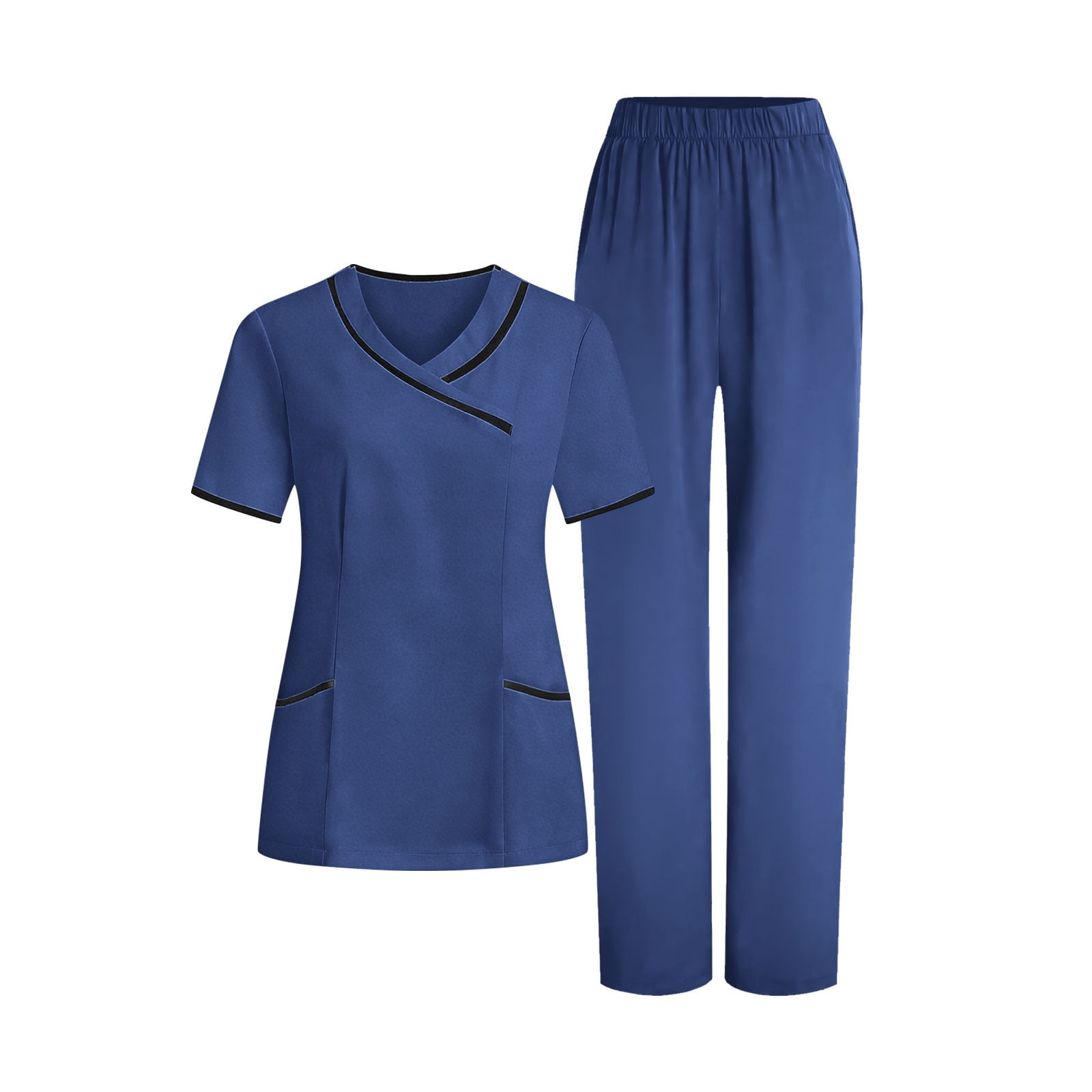 Contrast Scrubs for Women Set Medical Scrub Tops and Elastic Waist ...