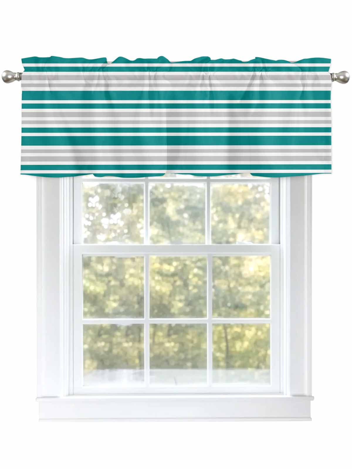 Contrast Stripes Geometric Curtain Valances for Windows, Duck Green ...