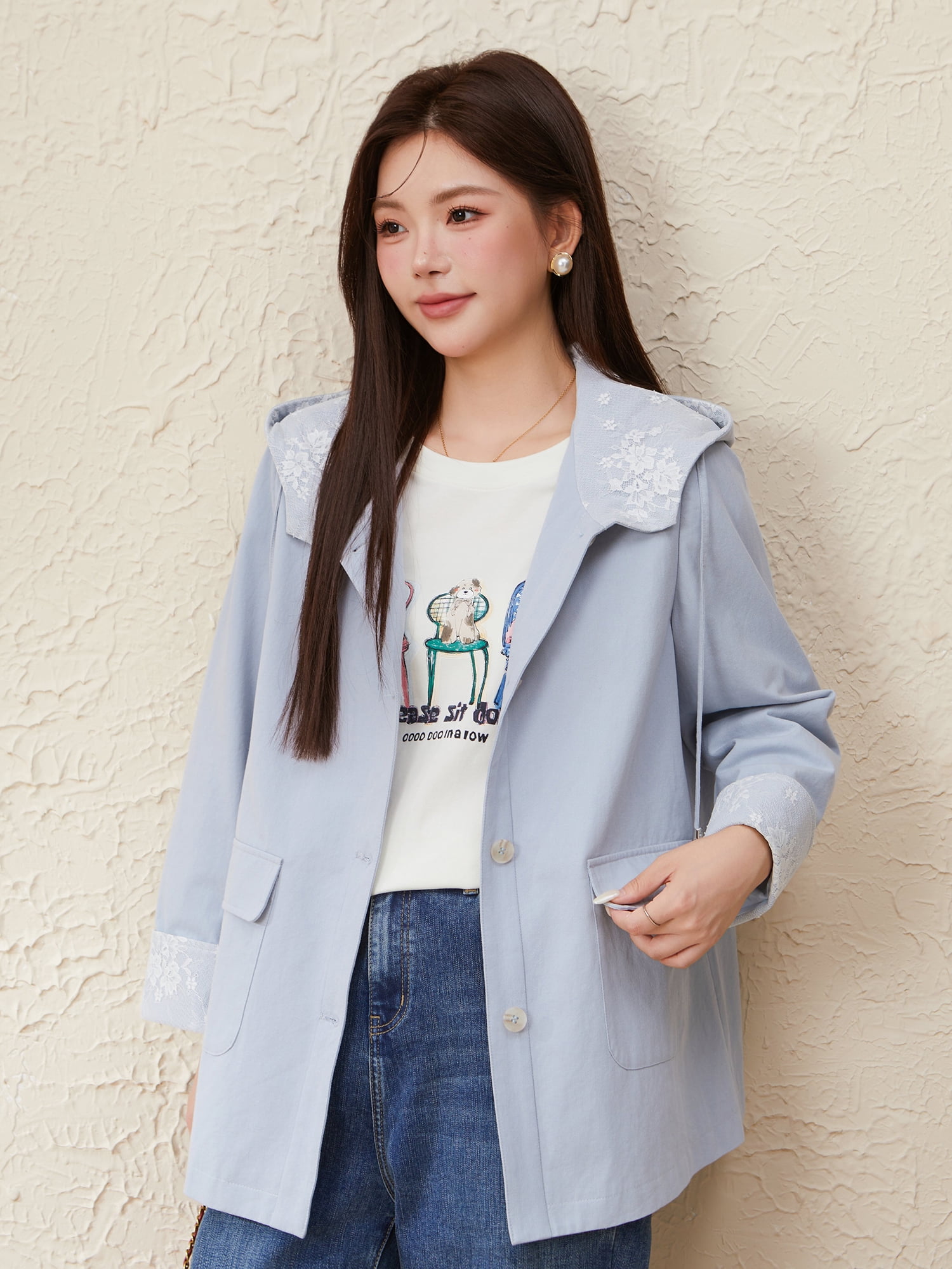 Contrast color medium and long thin coat - Walmart.com
