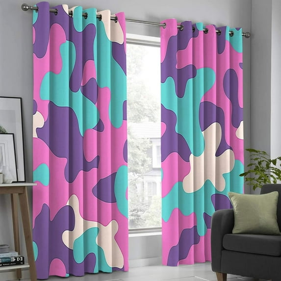 Contrasting Camouflage Curtains For Living Room Cartoon-Style Geometric ...