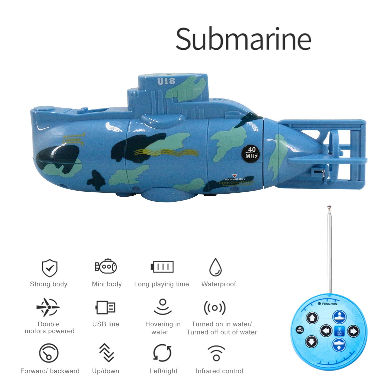 Control Mini RC Submarine Remote Control Boat Water Proof Diving Toy ...