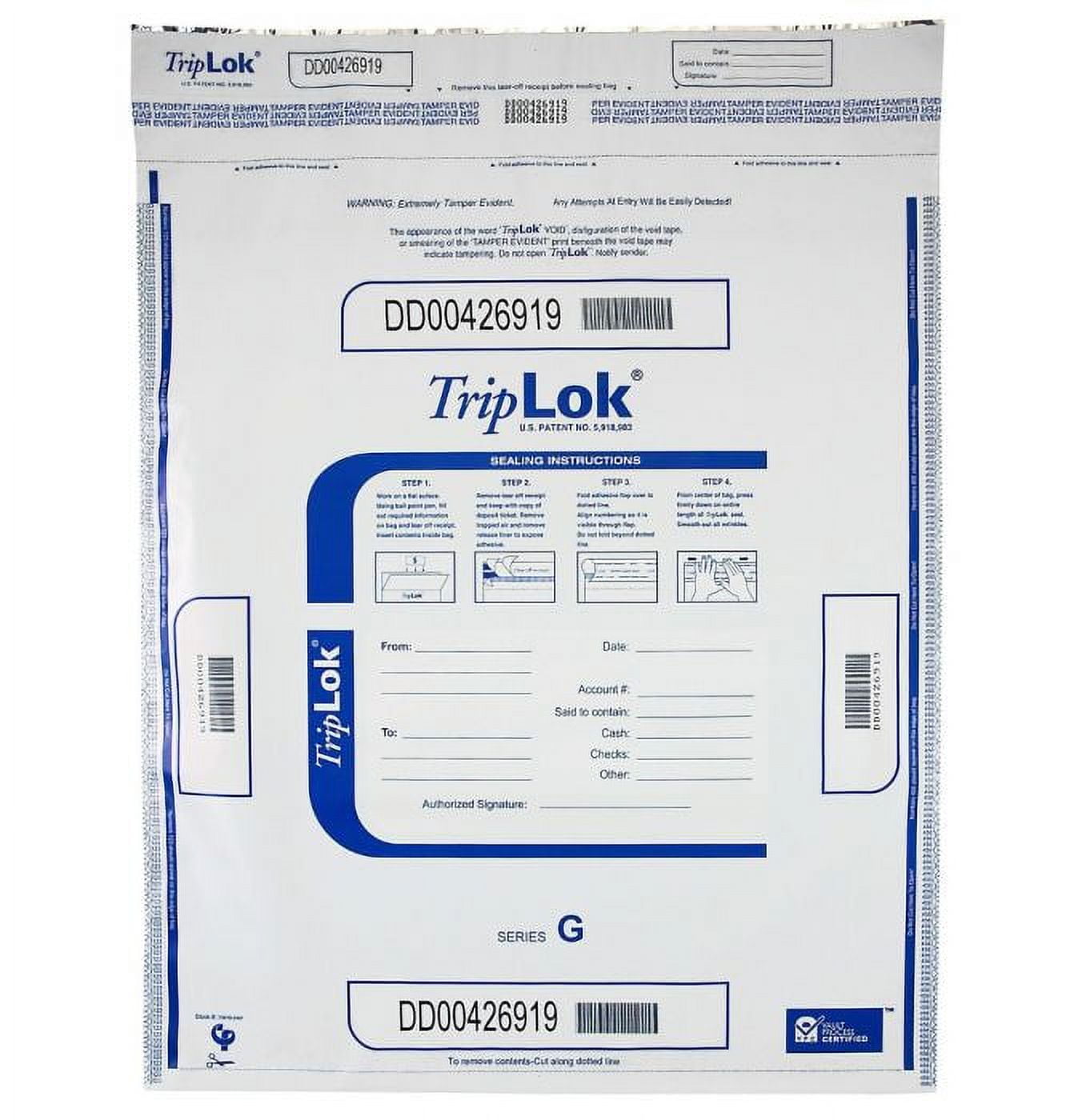 ControlTek TripLOK 19" x 24", White, 50 Bags, Tamper-Evident Deposit ...