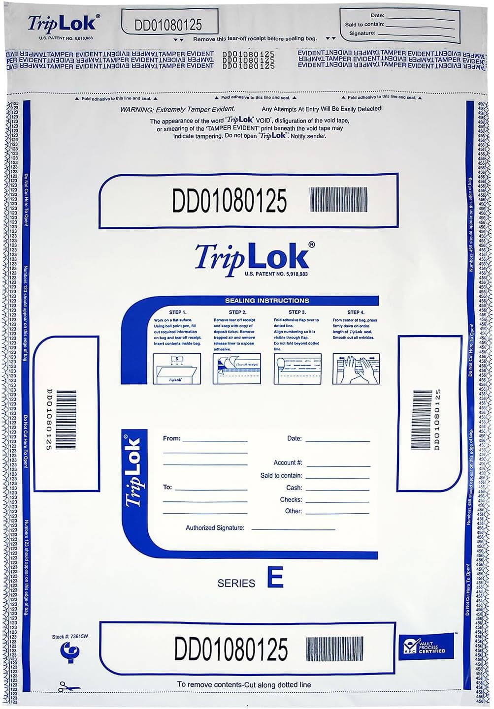 ControlTek TripLOK Tamper-Evident Deposit Bags for Cash Handling ...
