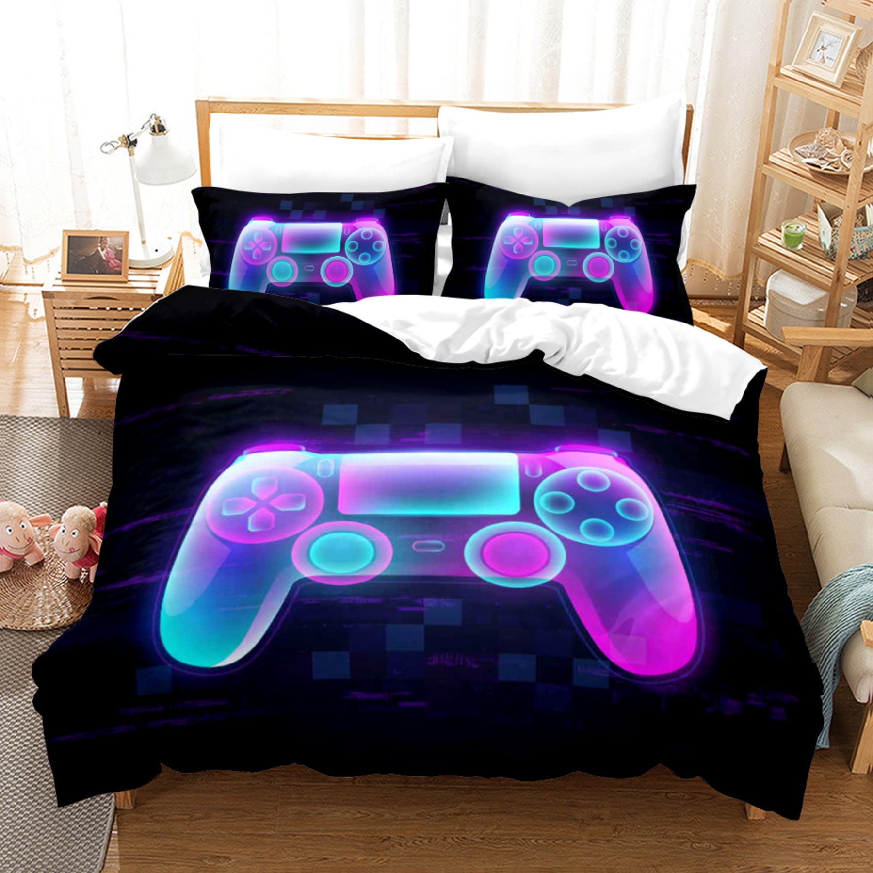 Controller Bedding Set Black Duvet Cover & Pillowcases Retro Pixel Art ...