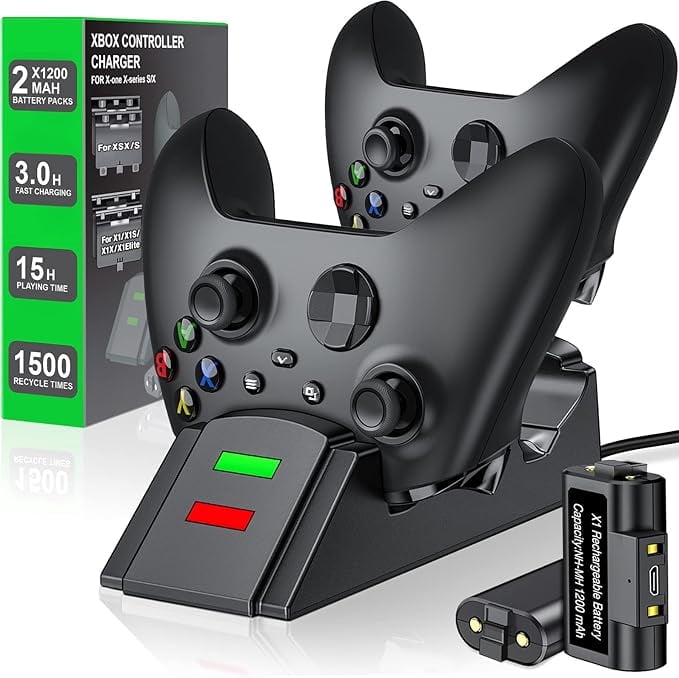 Controller Charger Station with 2x3600mWh Rechargeable Battery Pack for ...