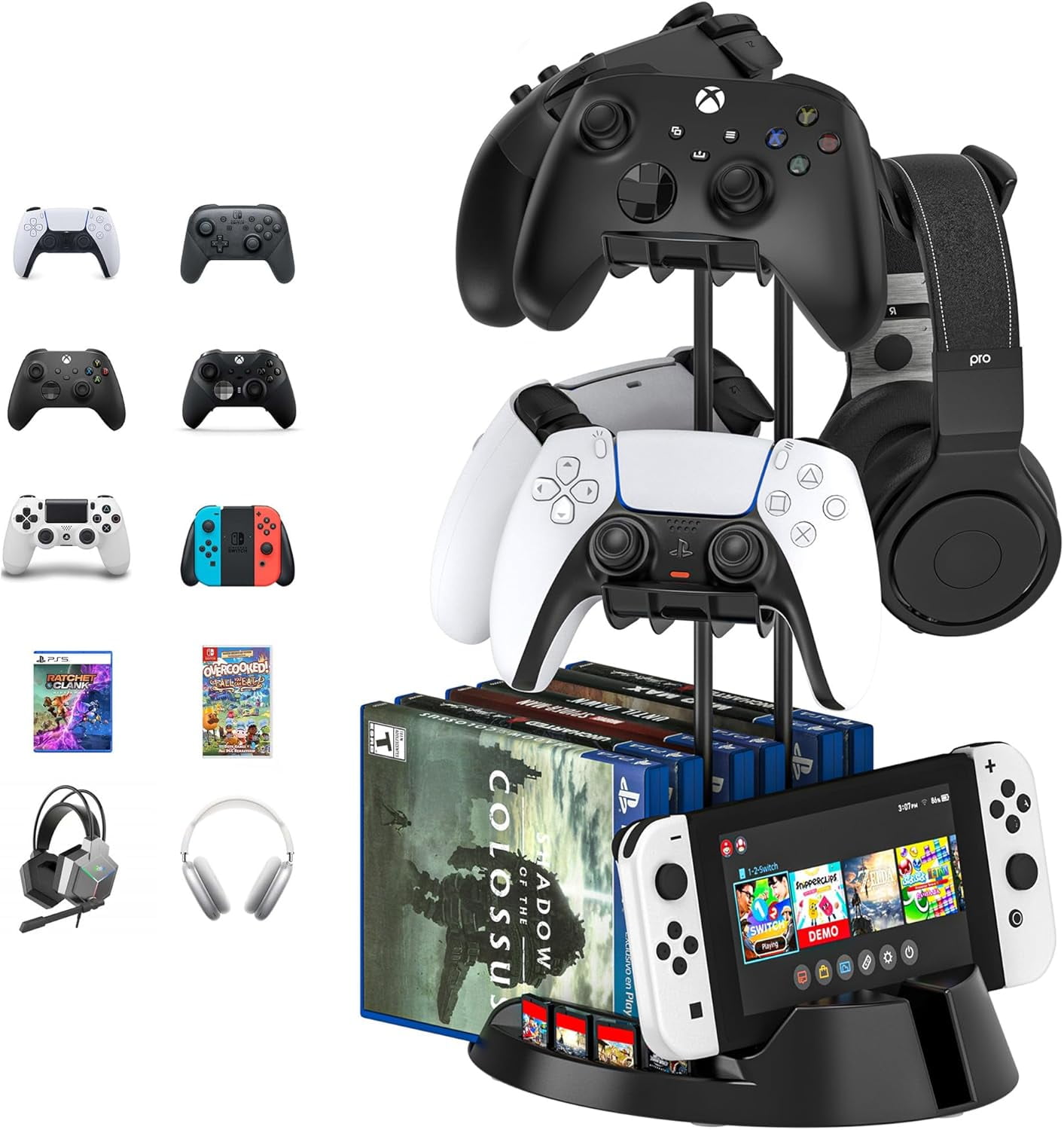 Controller Holder with Organizer Base, 2 Tiers Desk Gaming Controller ...