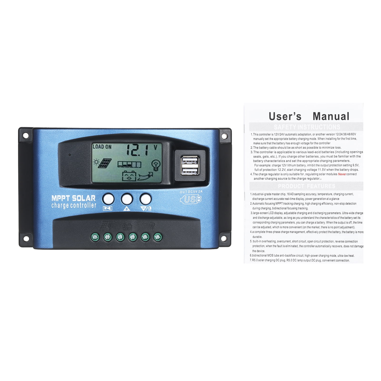 Controller, Solar Dual Solar Lcd Screen Usb Output 12v/24v Lcd Screen ...