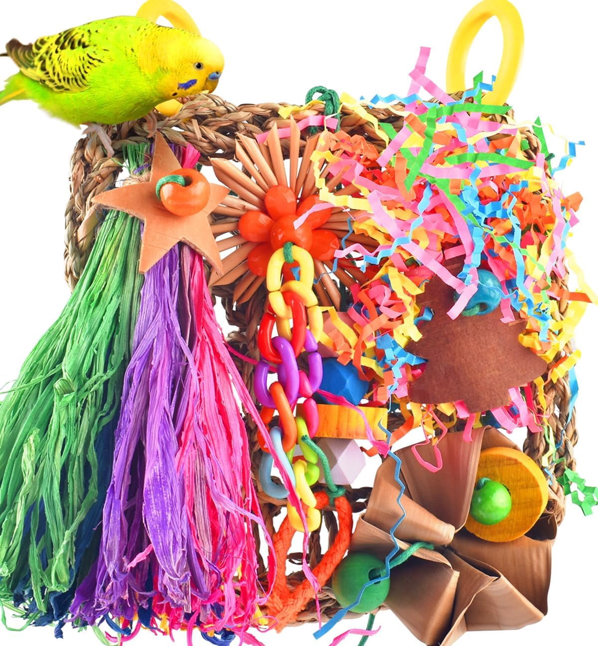 Conure Toys, Bird Grass Mat Parakeet Shredder Hanging Toy Cockatiel ...