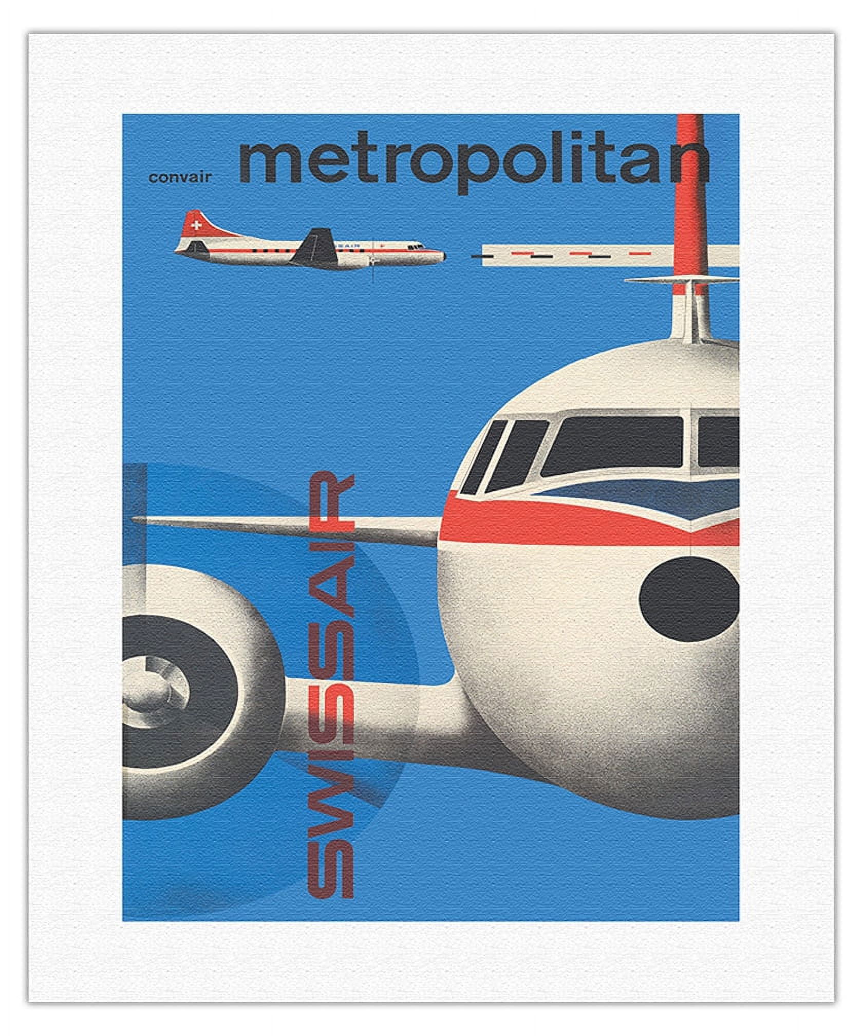 Convair Metropolitan Airliner (CV-440) - SwissAir - Vintage Airline Travel Poster by Kurt Wirth ...