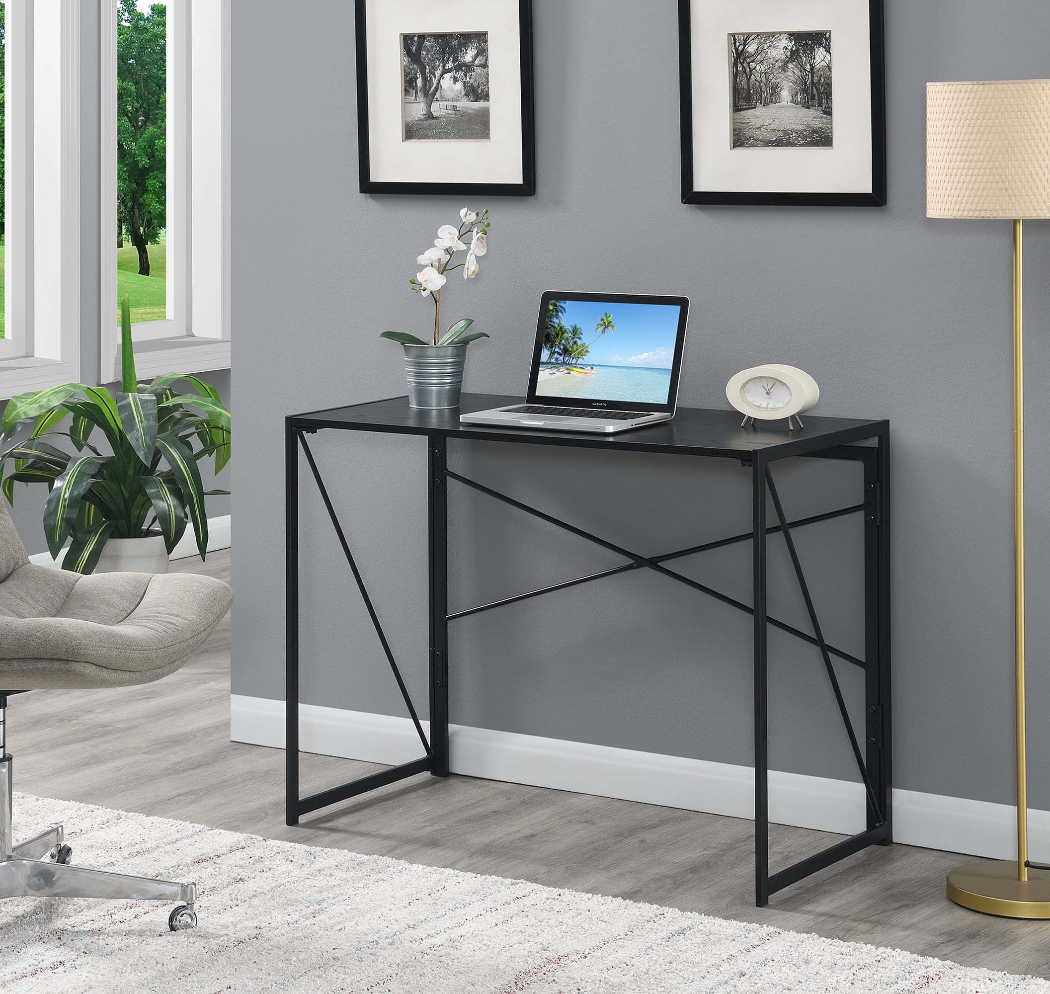 Convenience Concepts 29.50 inches Tall Xtra Folding Desk, Black/Black ...