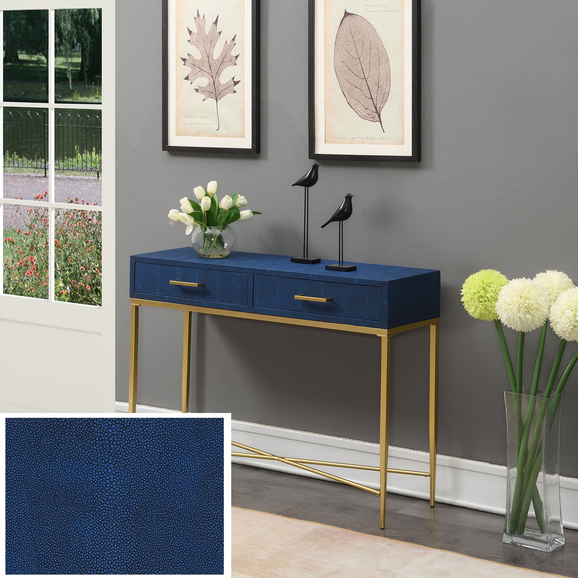 Convenience Concepts Ashley Console Table Blue Gold