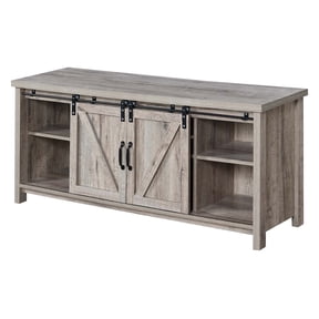 Farmhouse and Barn Door TV Stands in White and Grey for Living Rooms