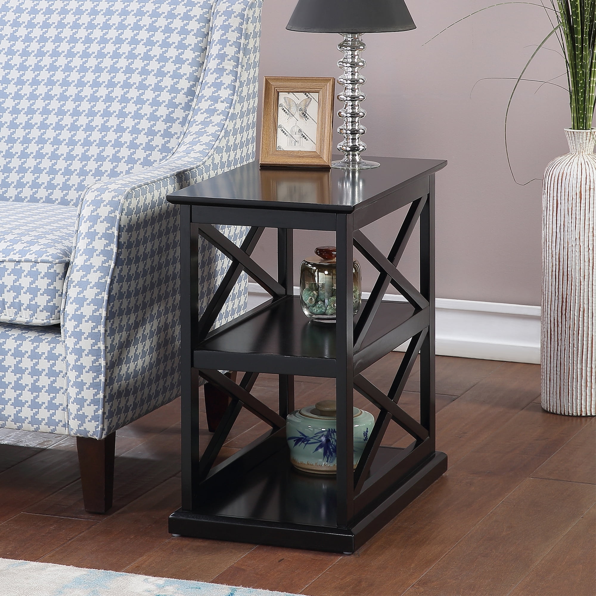Convenience Concepts Coventry Chairside End Table with Shelves, Black ...