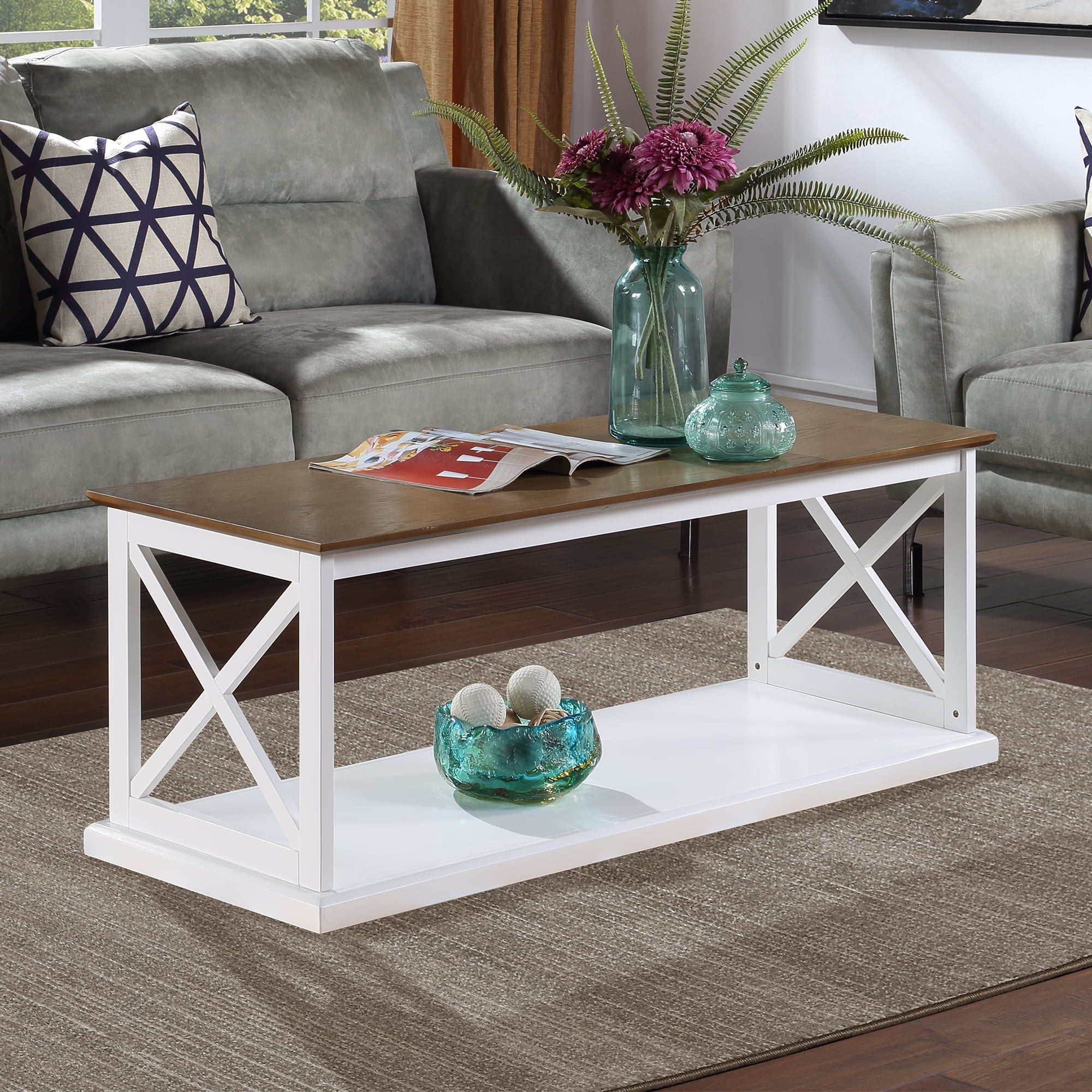 Convenience Concepts Coventry Coffee Table with Shelf, Driftwood/White ...