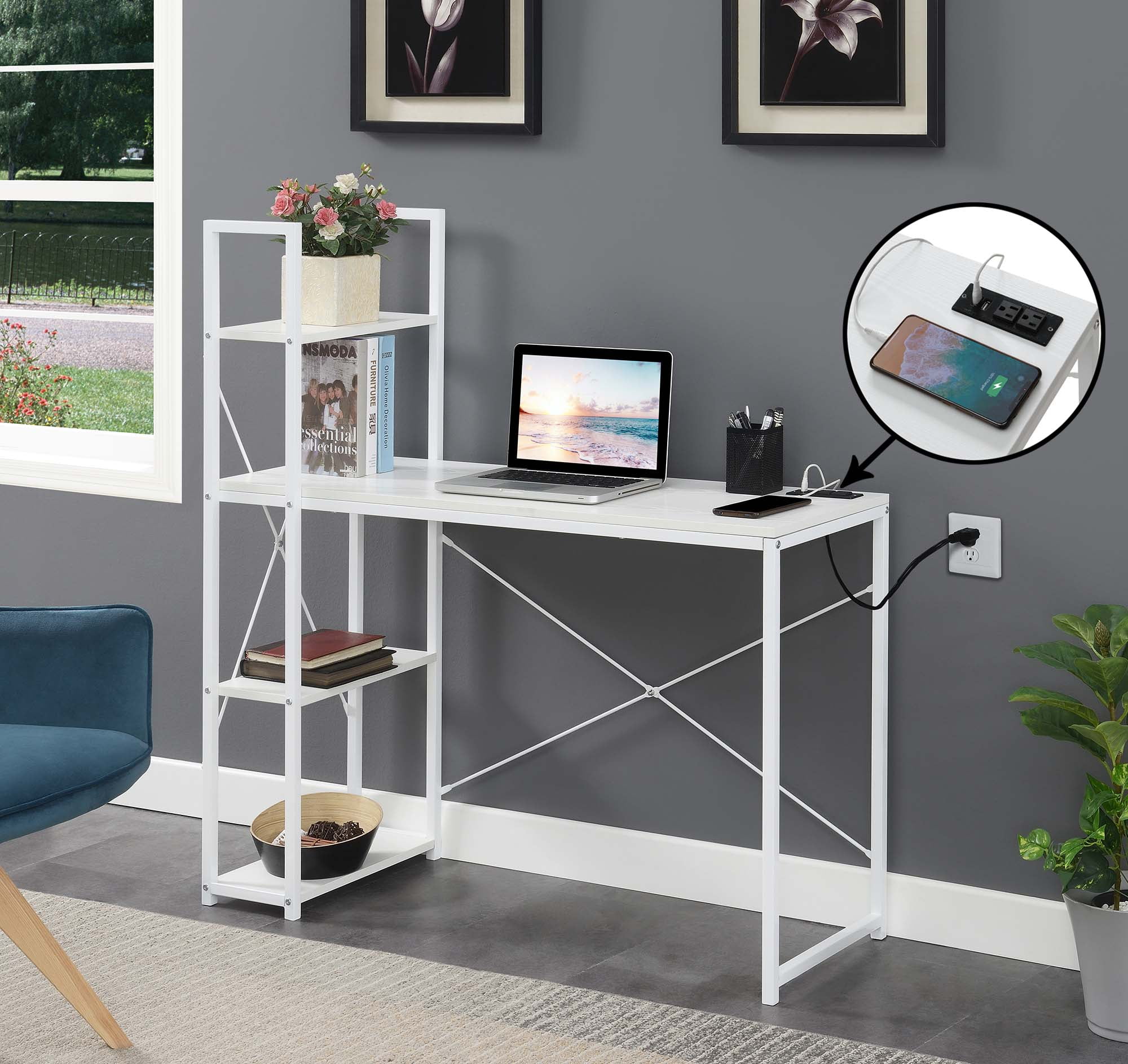 Convenience Concepts Designs2Go Office Workstation Desk with 2 Outlets ...