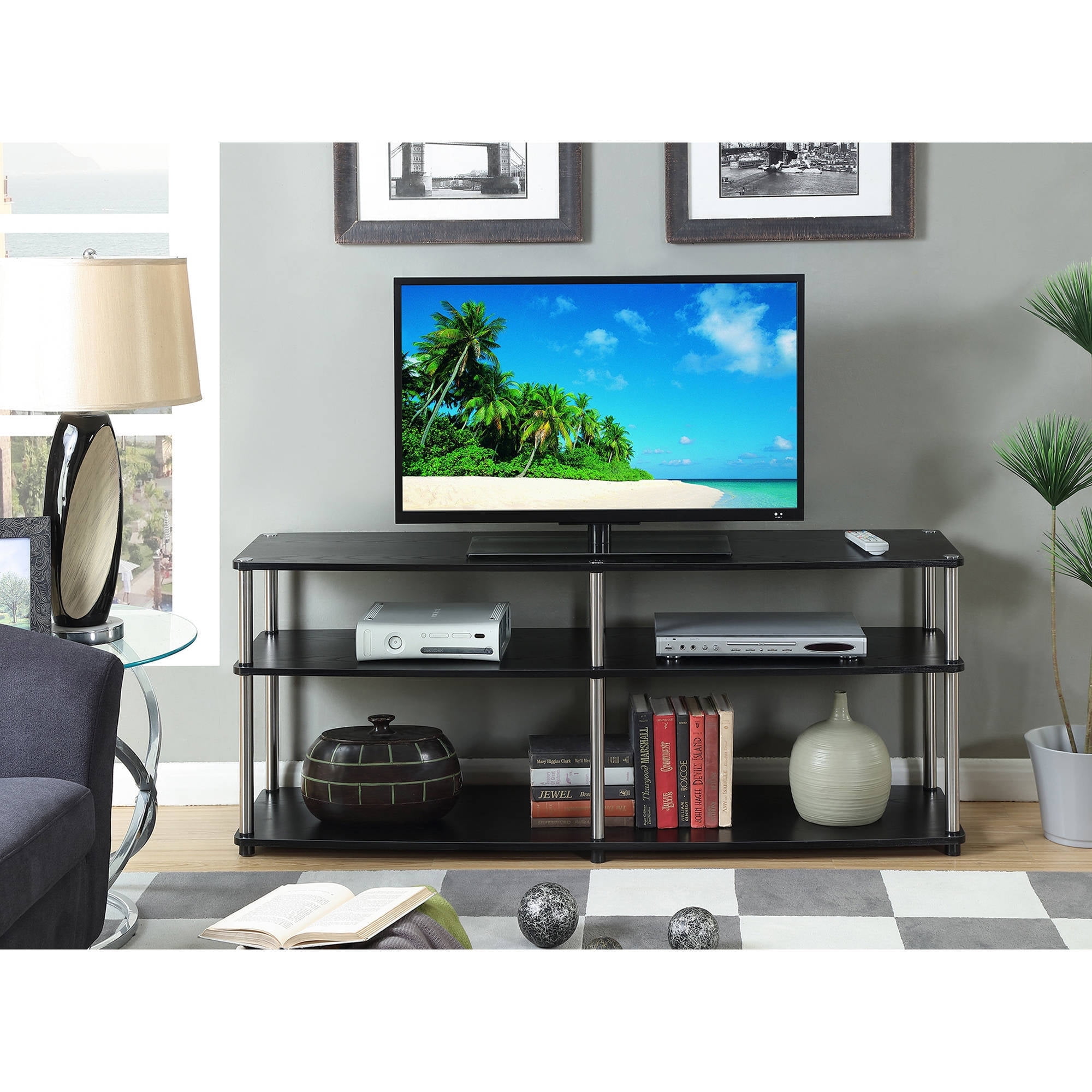 Convenience Concepts, TV Stand, 60" 3 Tier, Black Wood Finish - Walmart.com