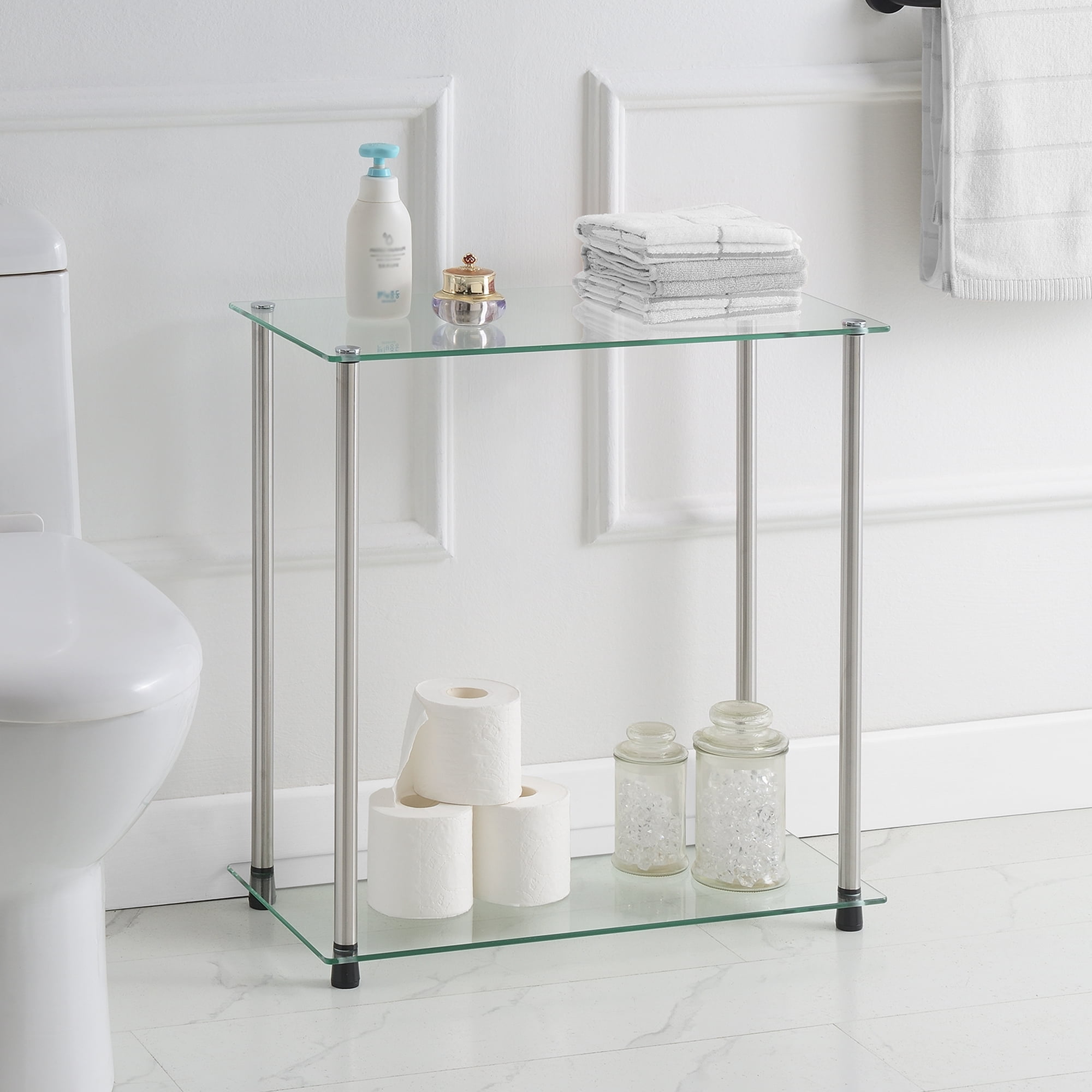 Convenience Concepts Designs2Go Classic Glass 2 Tier Chairside End ...