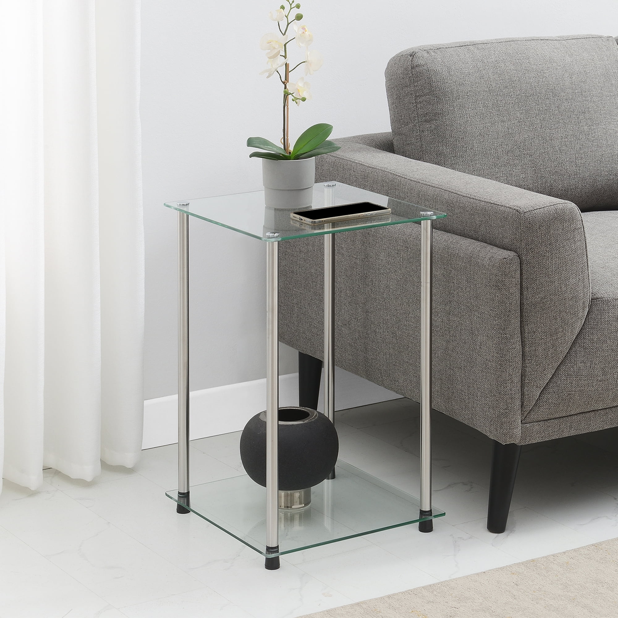 Convenience Concepts Designs2Go Classic Glass 2 Tier Square End Table ...