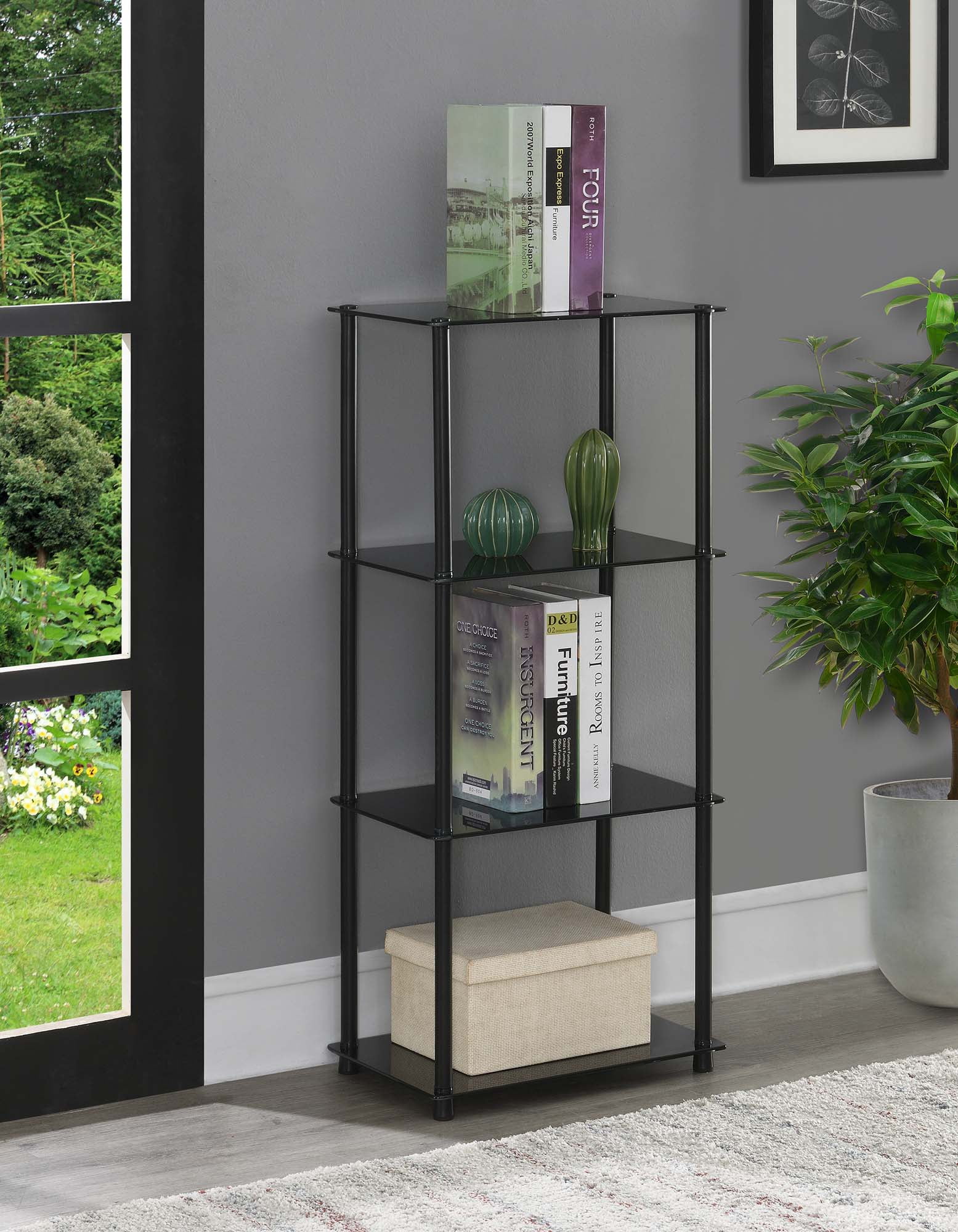 Convenience Concepts Designs2Go Classic Glass 4 Tier Tower, Black Glass ...