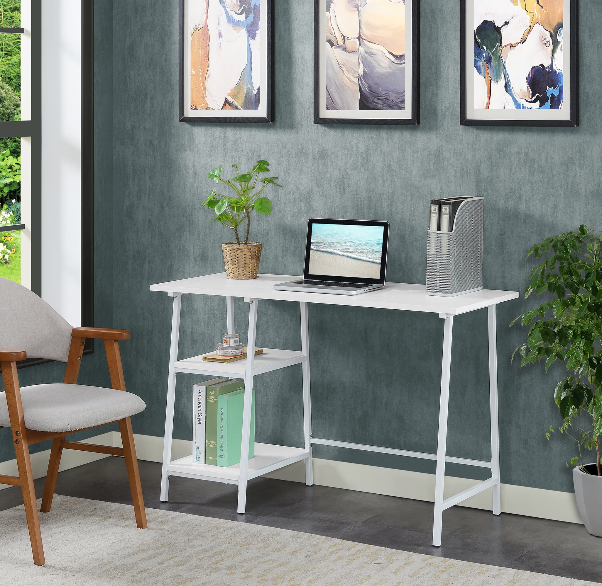 Convenience Concepts Designs2Go 29.25 in. Trestle Wood Metal Desk with ...