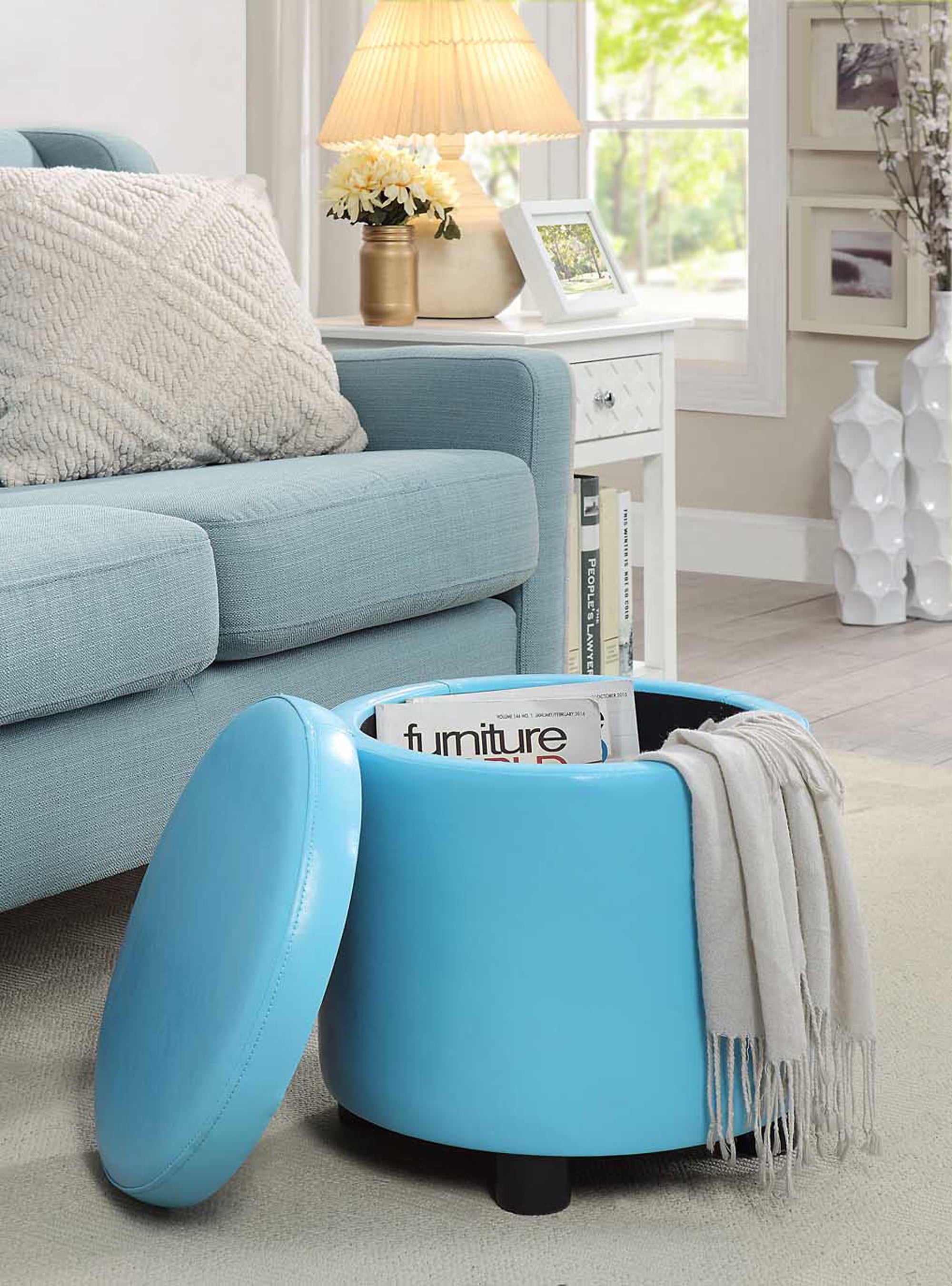 Convenience Concepts Designs4Comfort Round Accent Storage Ottoman ...