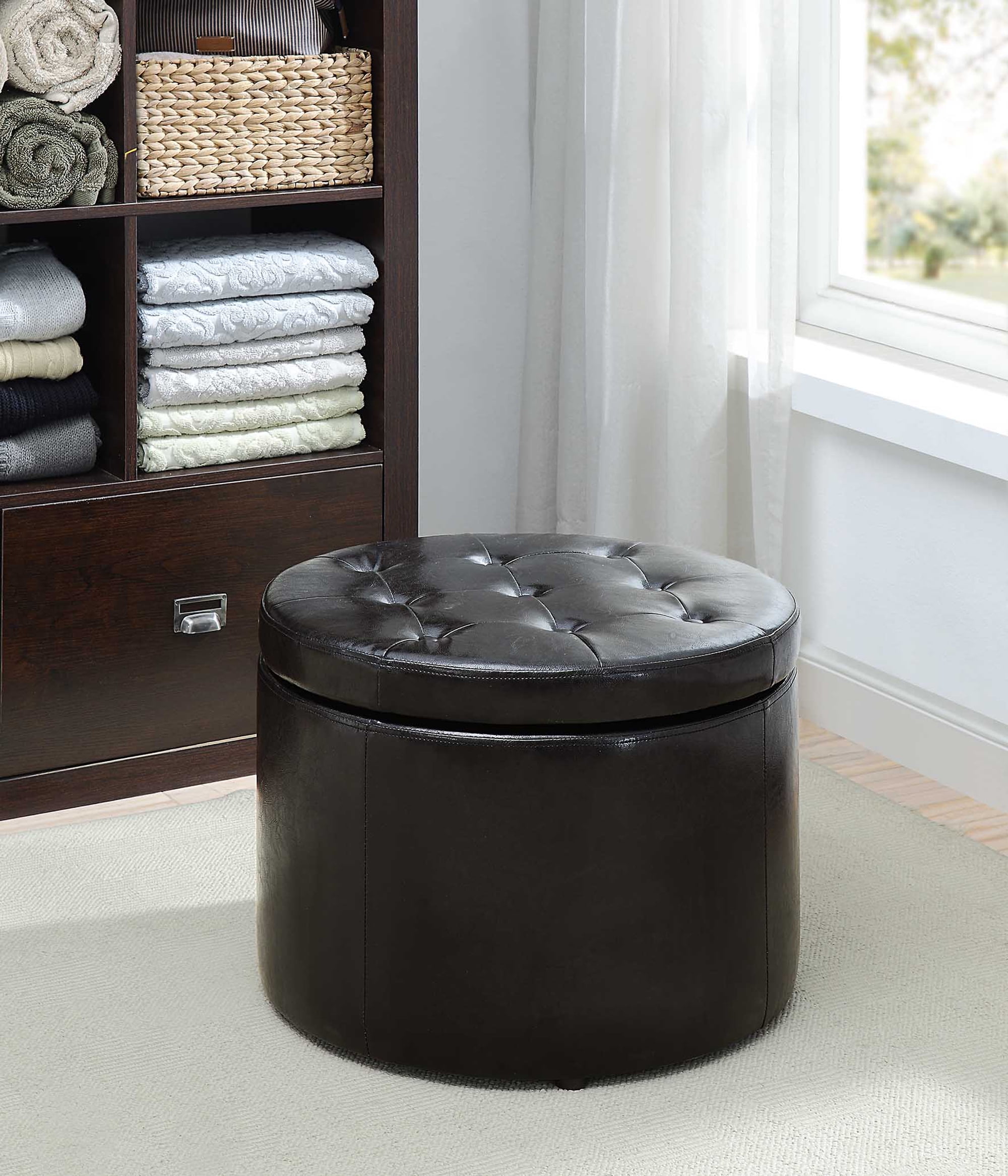 Convenience Concepts Designs4Comfort Round Shoe Storage Ottoman, Black ...