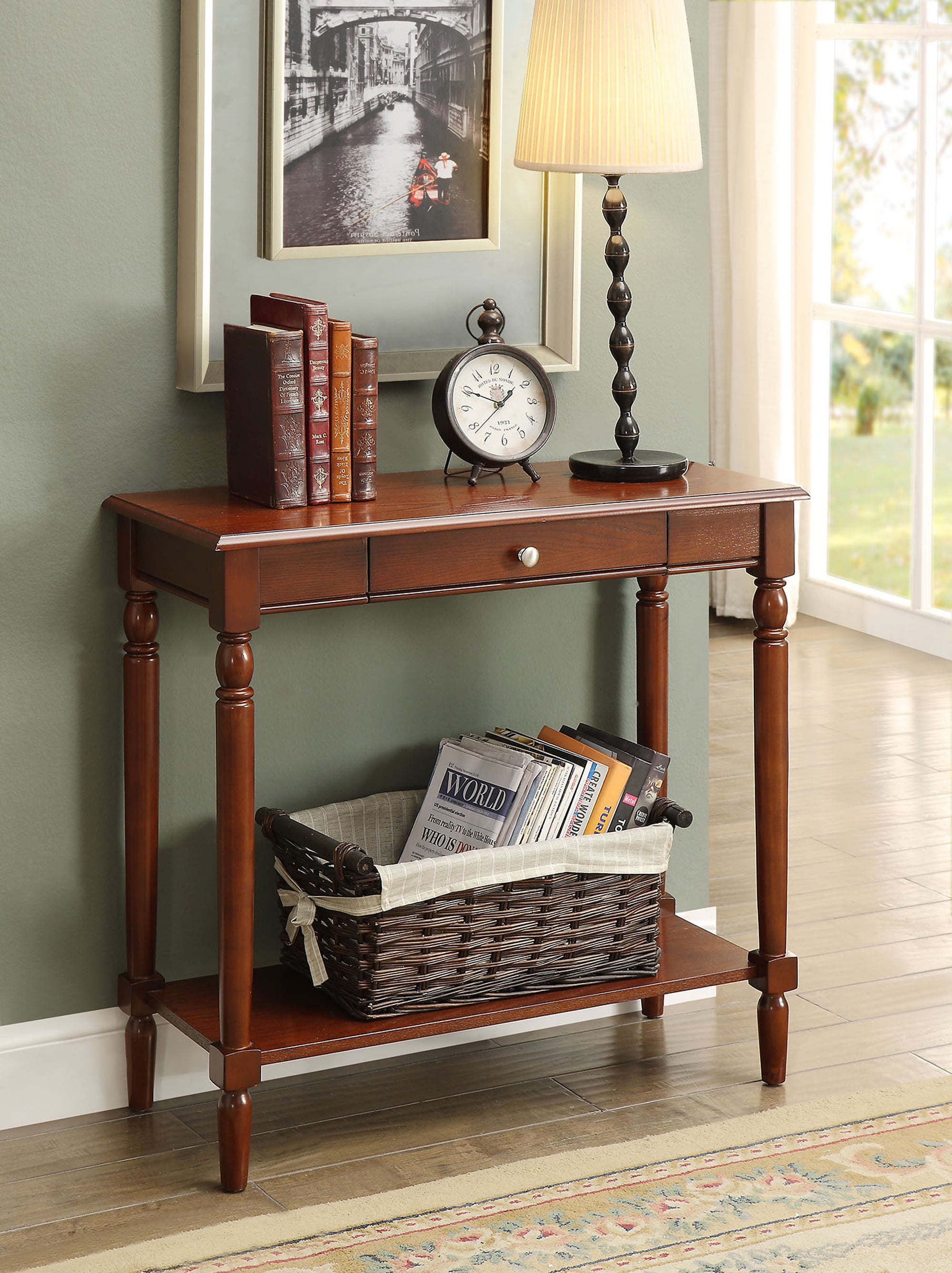 Convenience Concepts French Country Hall Table with Drawer and Shelf ...