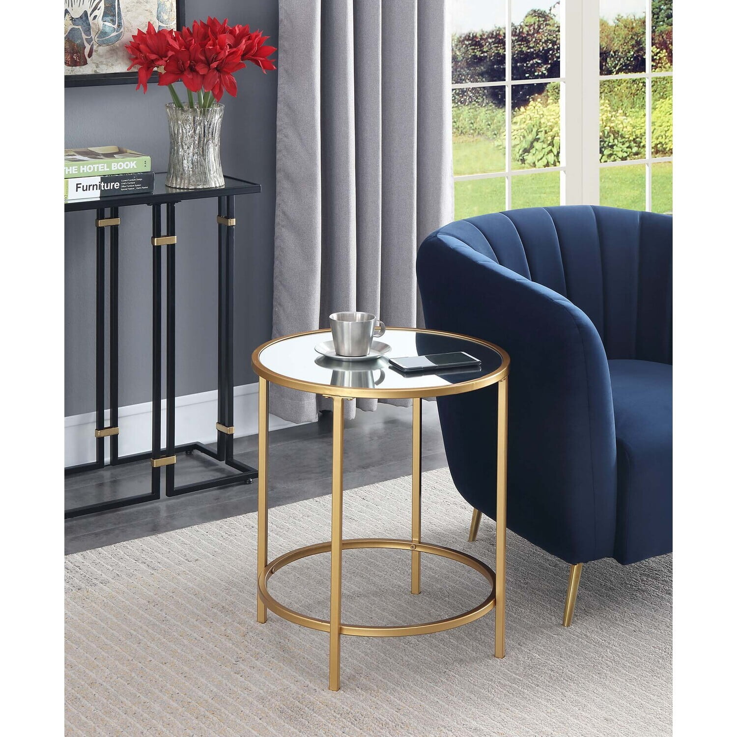 Convenience Concepts Gold Coast Deluxe Round End Table-Finish:Mirrored ...