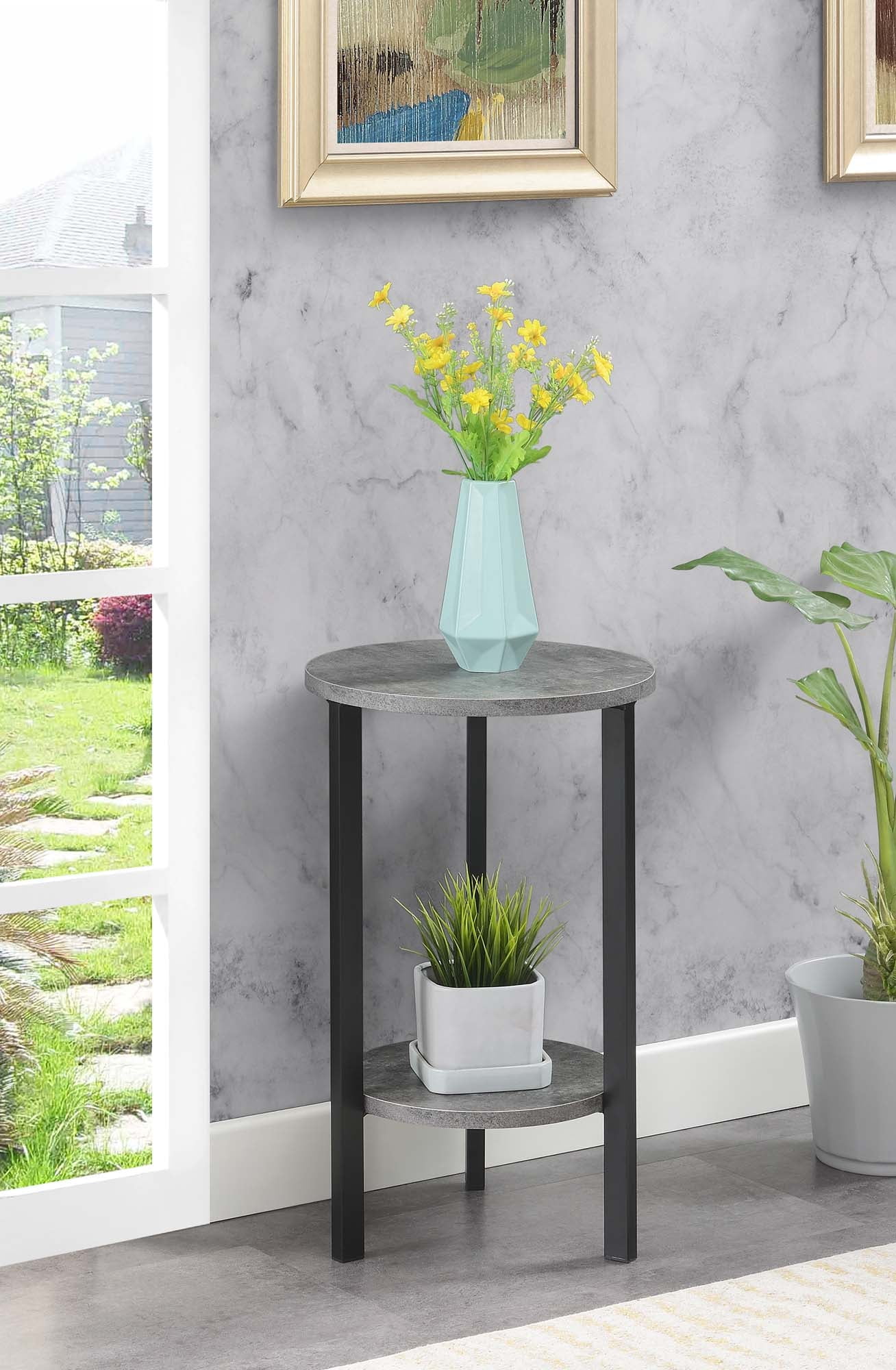 Convenience Concepts Graystone 24 inch 2 Tier Plant Stand, Cement/Black ...
