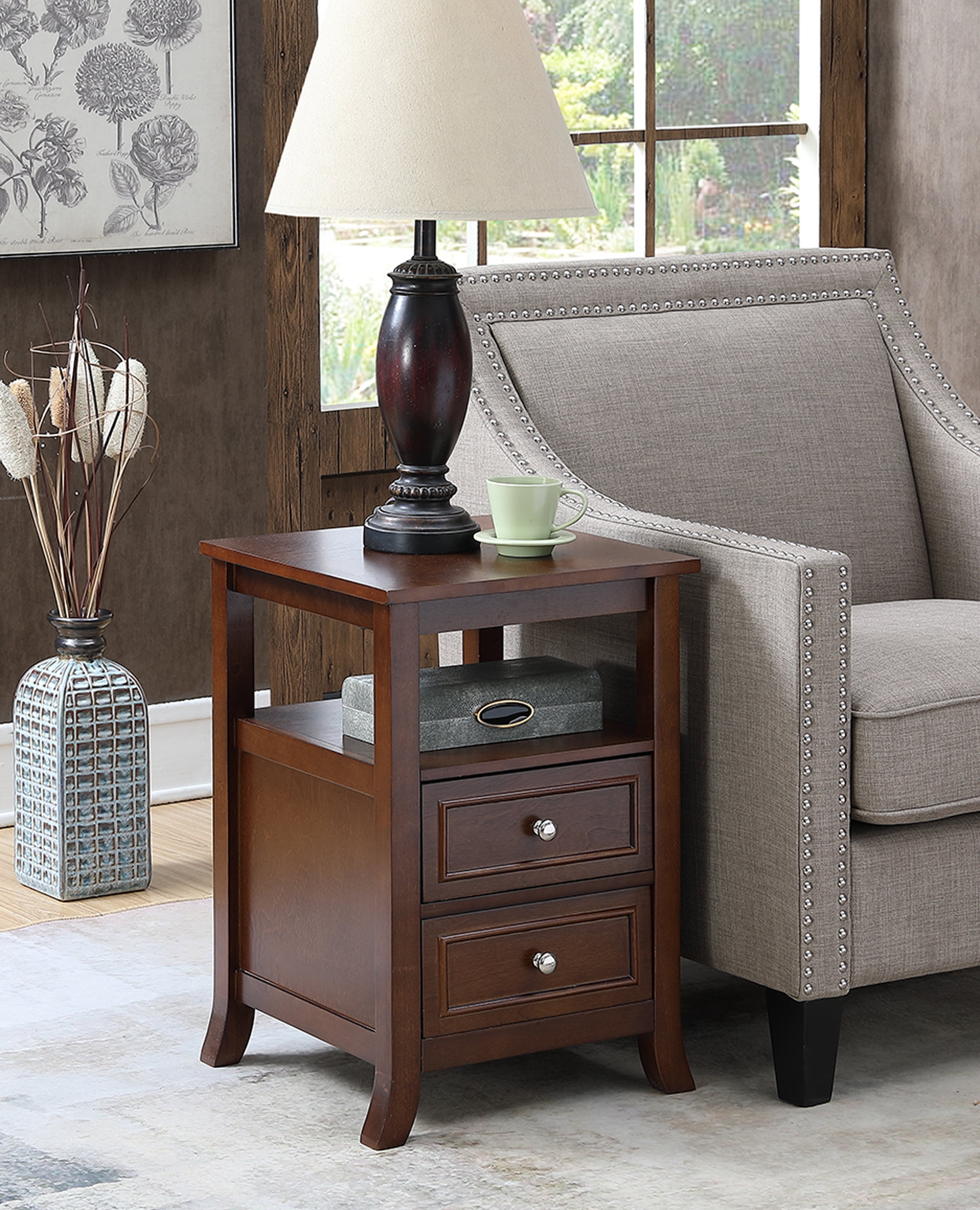 Convenience Concepts Melbourne 2 Drawer End Table with Shelf, Espresso ...