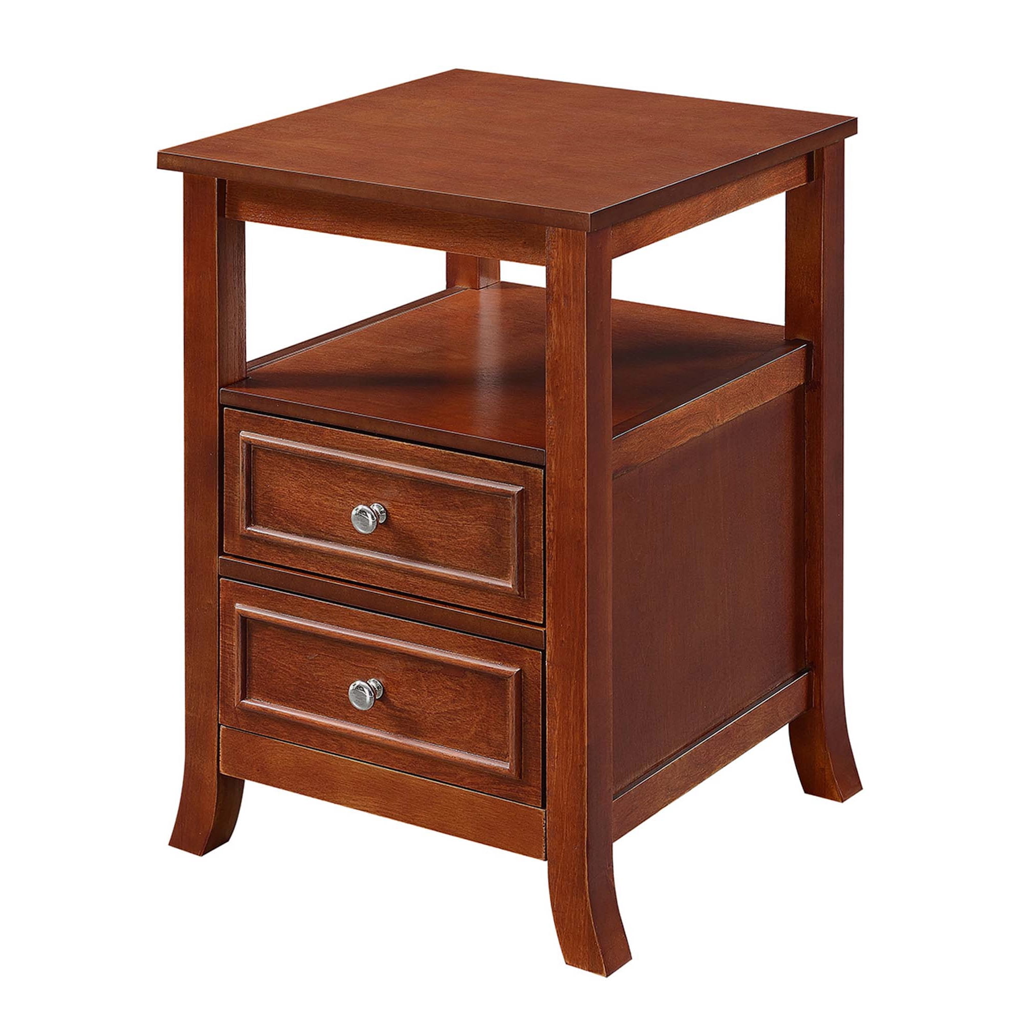 Convenience Concepts Melbourne 2 Drawer End Table with Shelf, Mahogany ...