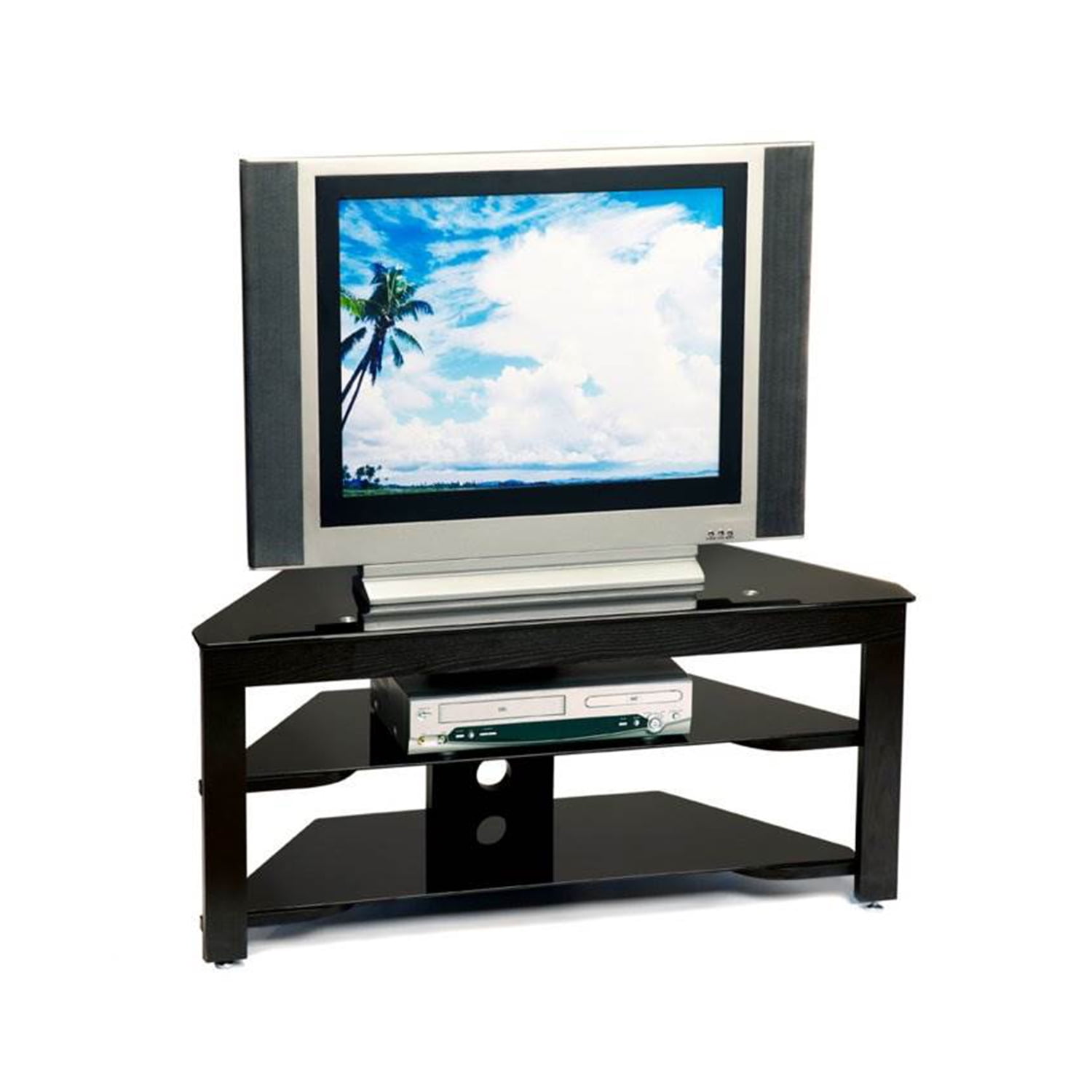 Convenience Concepts Modern Black Glass/Wood 46" TV Corner Stand | TV ...