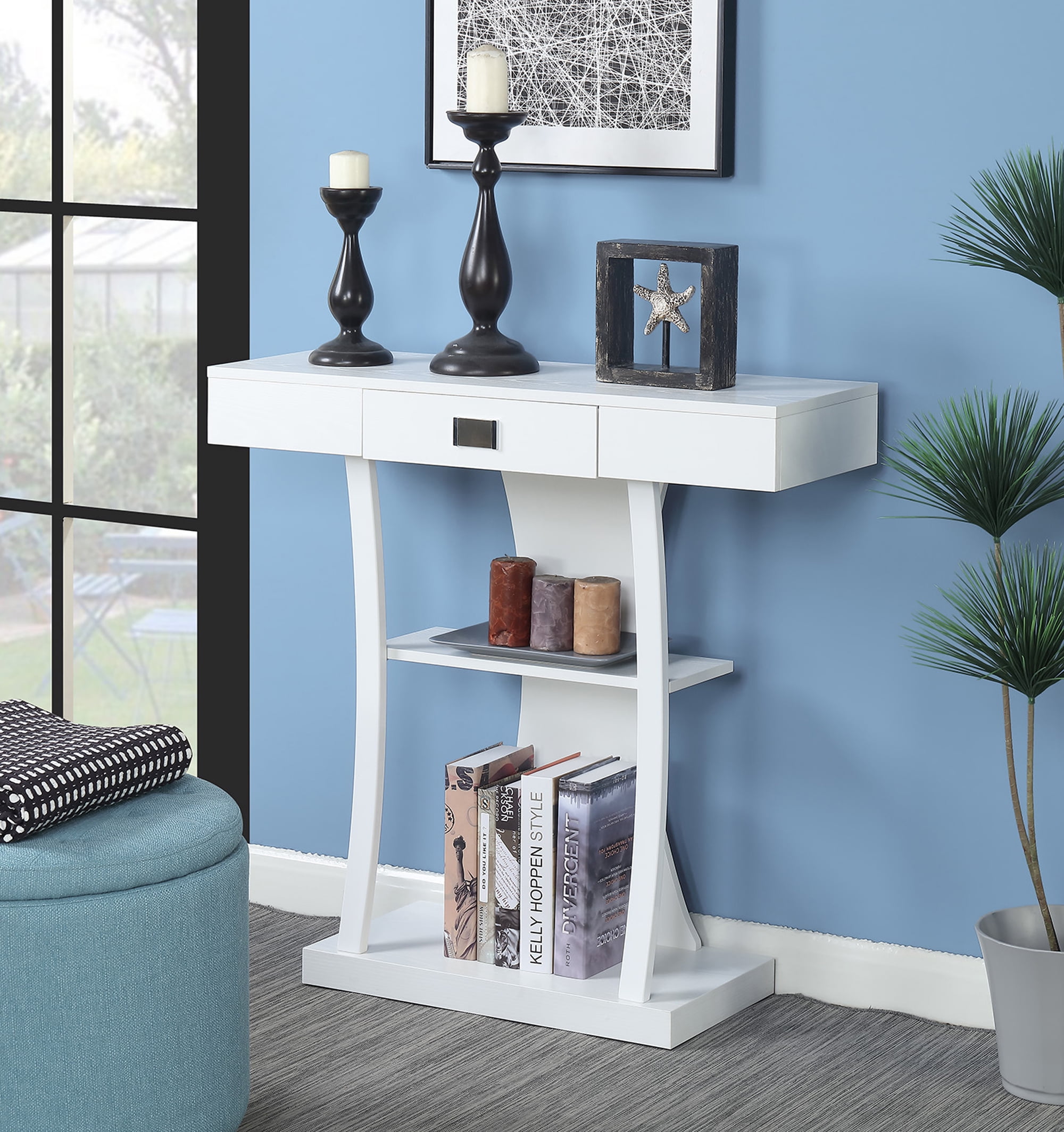 Convenience Concepts Newport 1 Drawer Harri Console Table with Shelves, White - Walmart.com