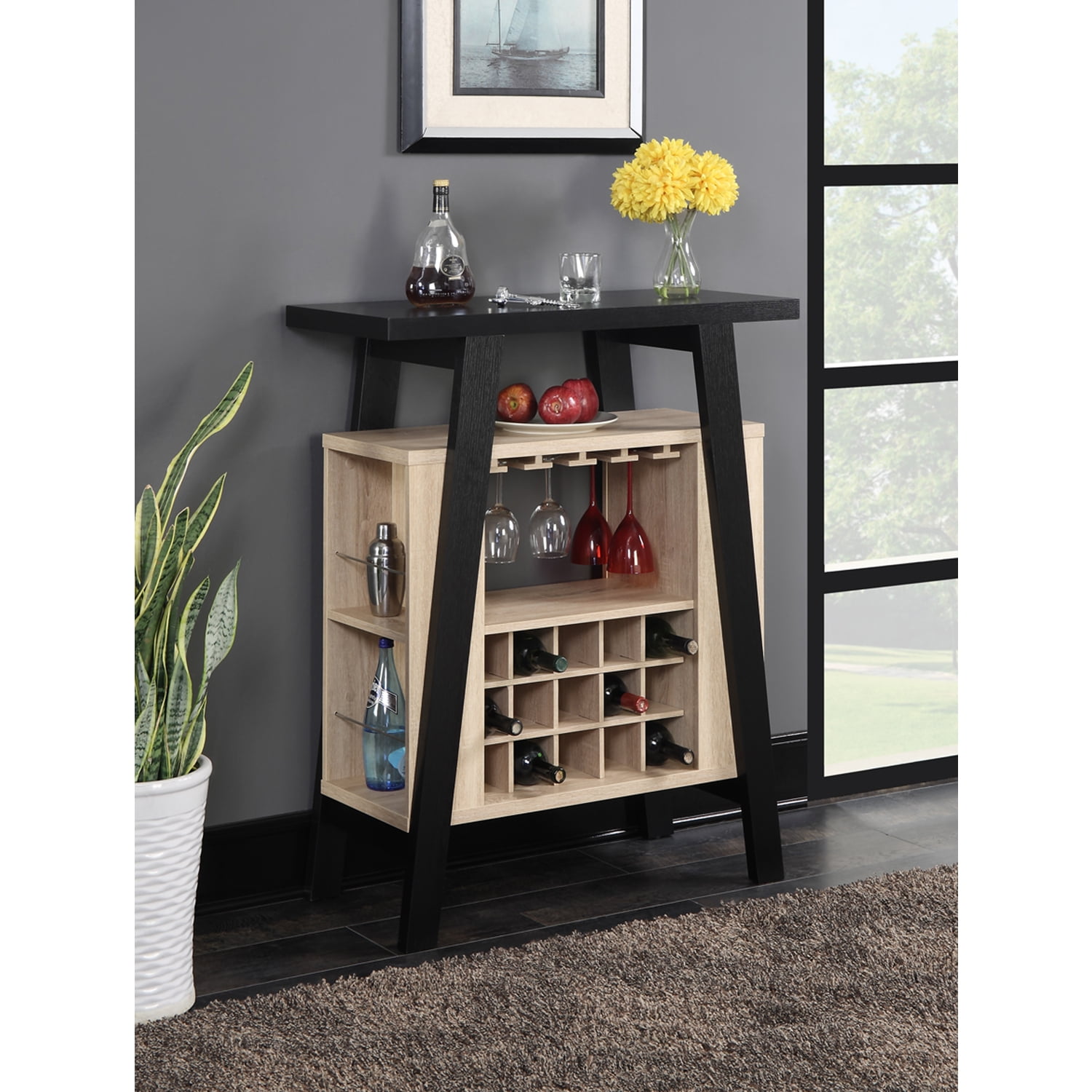 Convenience Concepts Newport Bar Console in Black and Weathered White ...