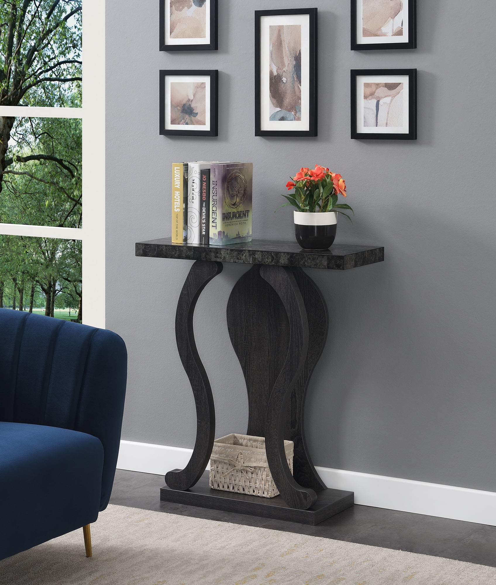Convenience Concepts Newport Console Table, Faux Black Marble/Gray, 2 ...
