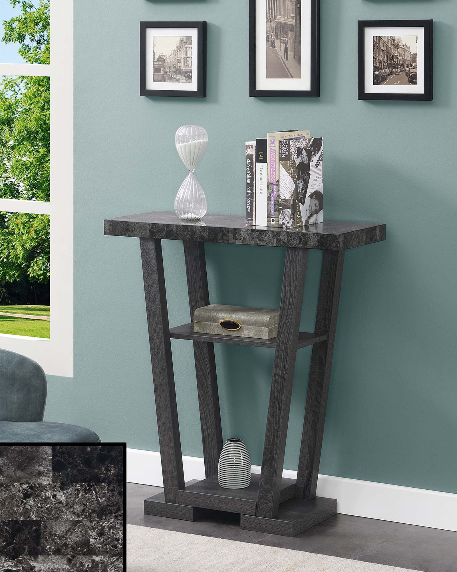 Convenience Concepts Newport V Console Table in Gray Wood with Faux ...