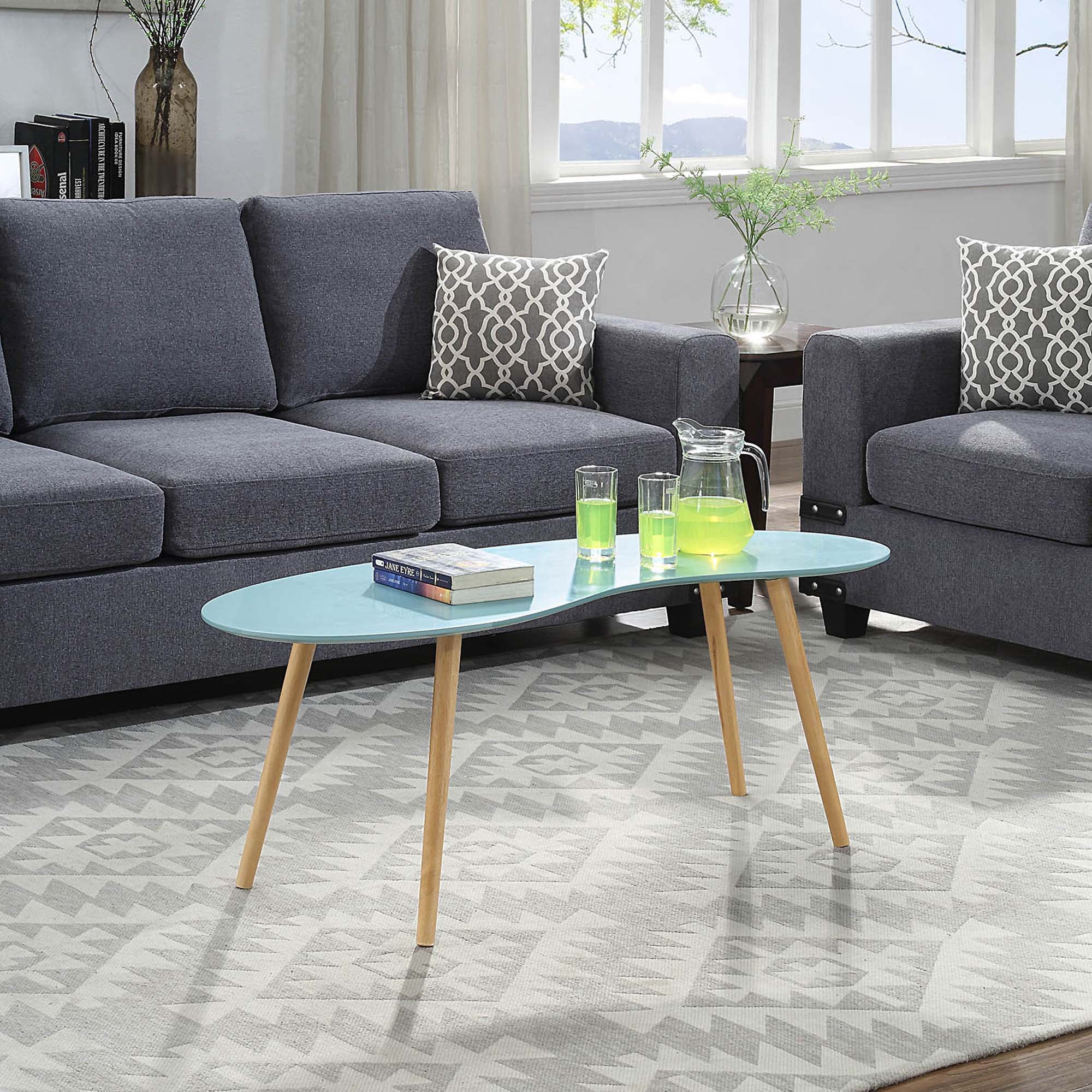 Convenience Concepts Oslo Bean Shaped Coffee Table, Sea Foam Blue ...