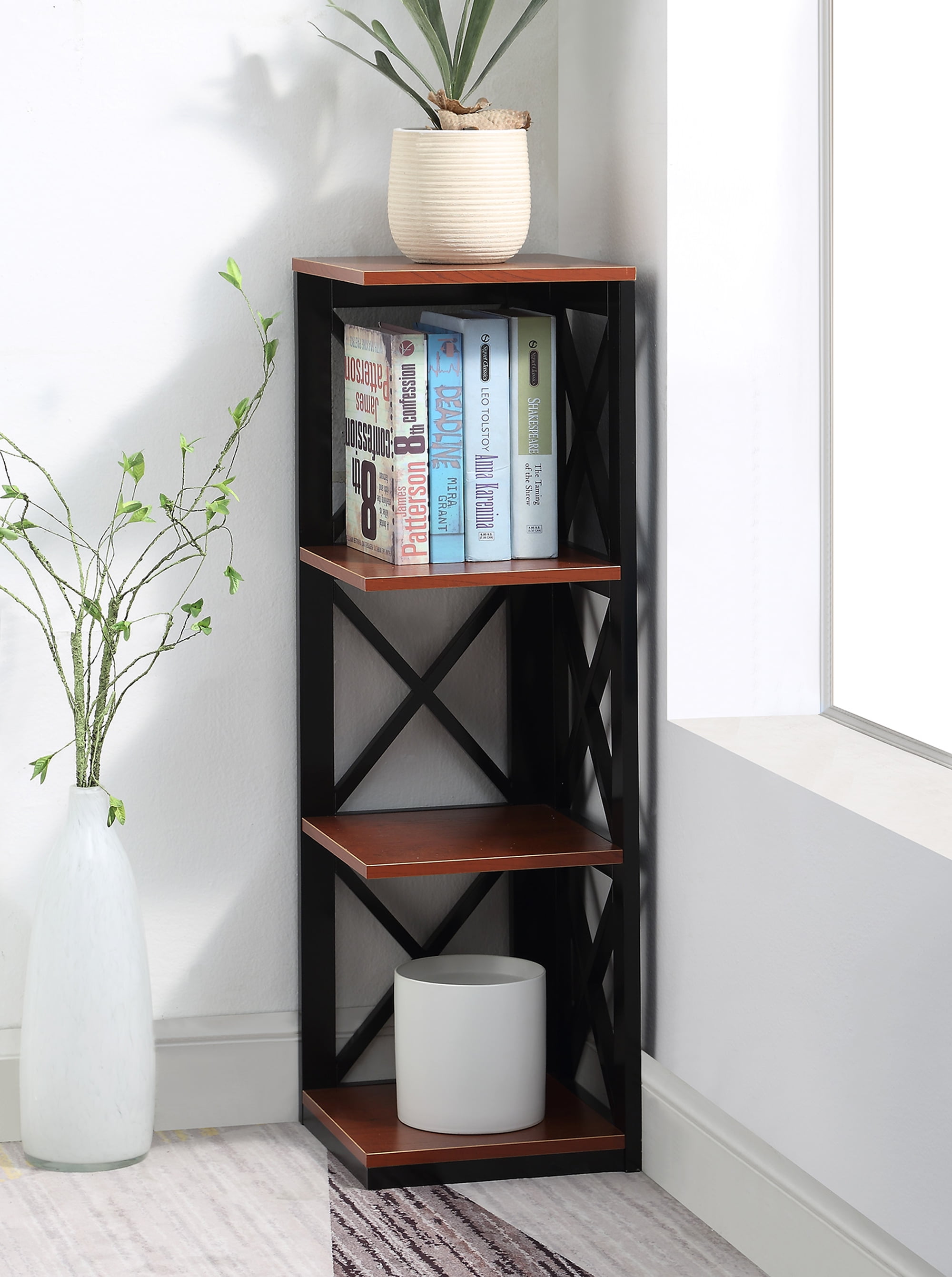 Convenience Concepts Oxford Corner Bookcase, 3 Tier Shelves, Cherry and ...