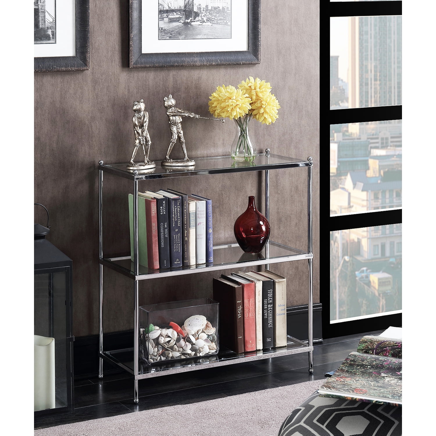 Convenience Concepts Royal Crest Three-Tier Bookcase in Clear Glass and ...