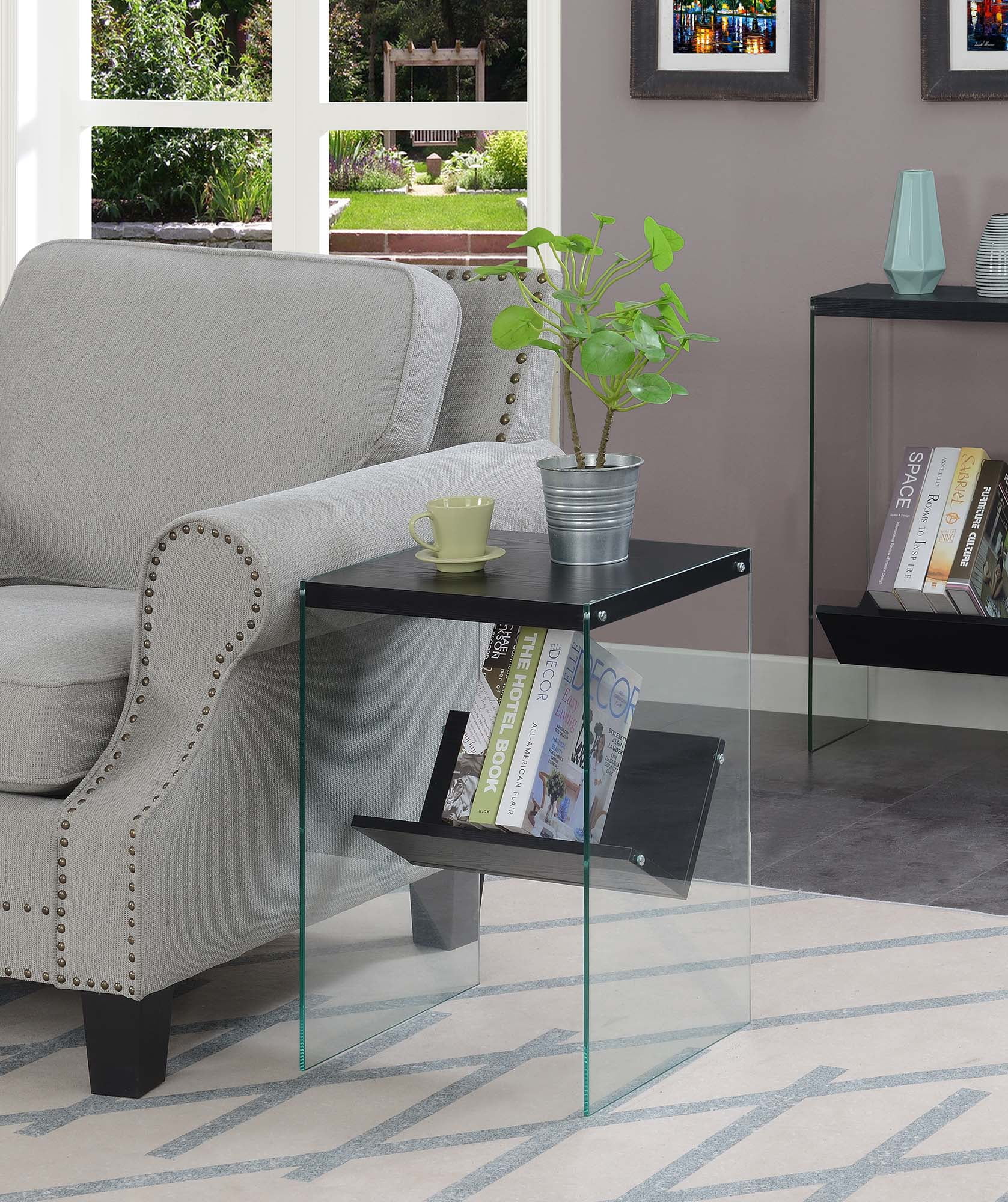 Convenience Concepts SoHo End Table, Black, Tempered Glass and ...