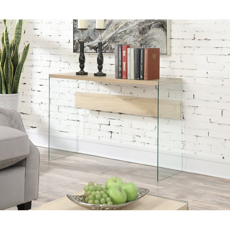 Convenience Concepts SoHo Glass Console Table Desk Weathered White Glass