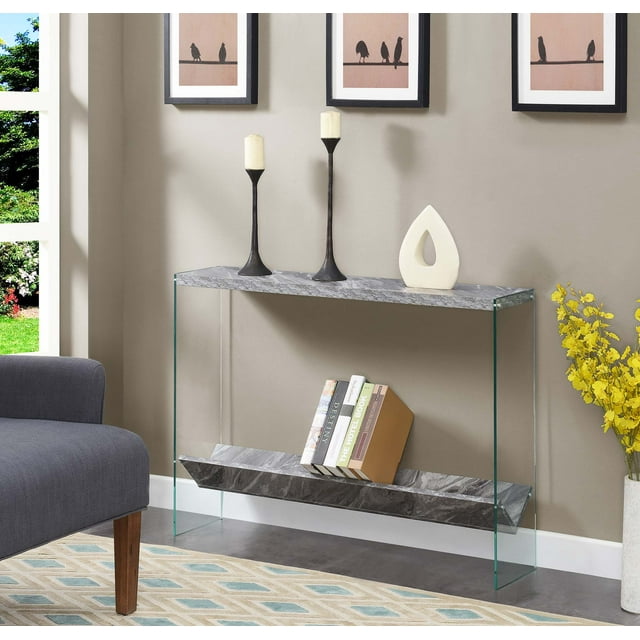 Convenience Concepts SoHo Glass V Console Table with Shelf, Gray Faux ...