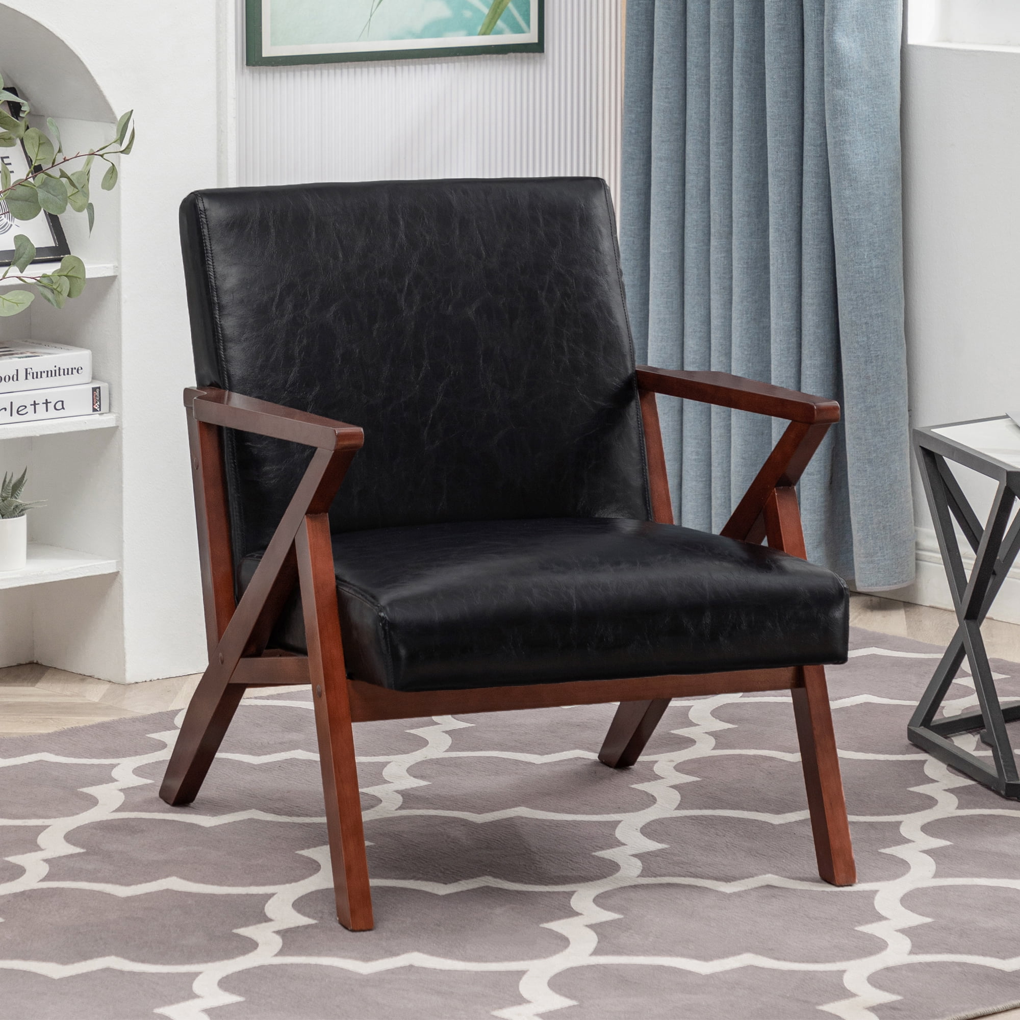 Convenience Concepts Take a Seat Cliff Accent Chair, Black Faux Leather ...