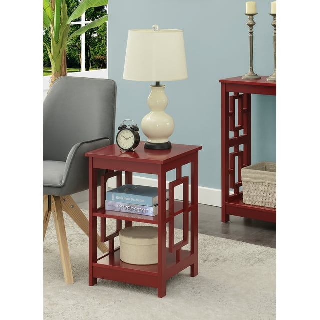Convenience Concepts Town Square End Table with Shelves, Cranberry Red ...