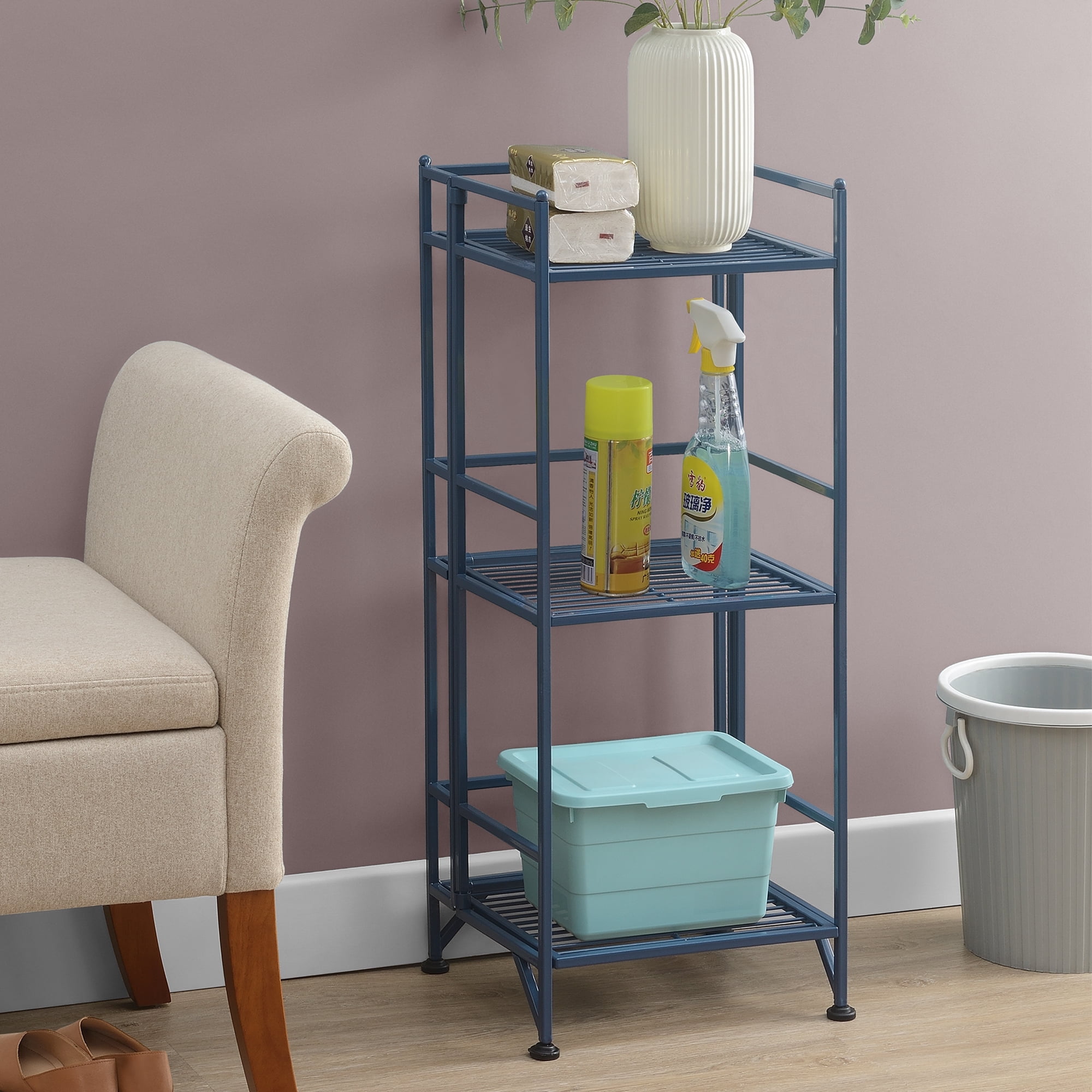 Convenience Concepts Xtra Storage 3 Tier Folding Metal Shelf, Cobalt ...
