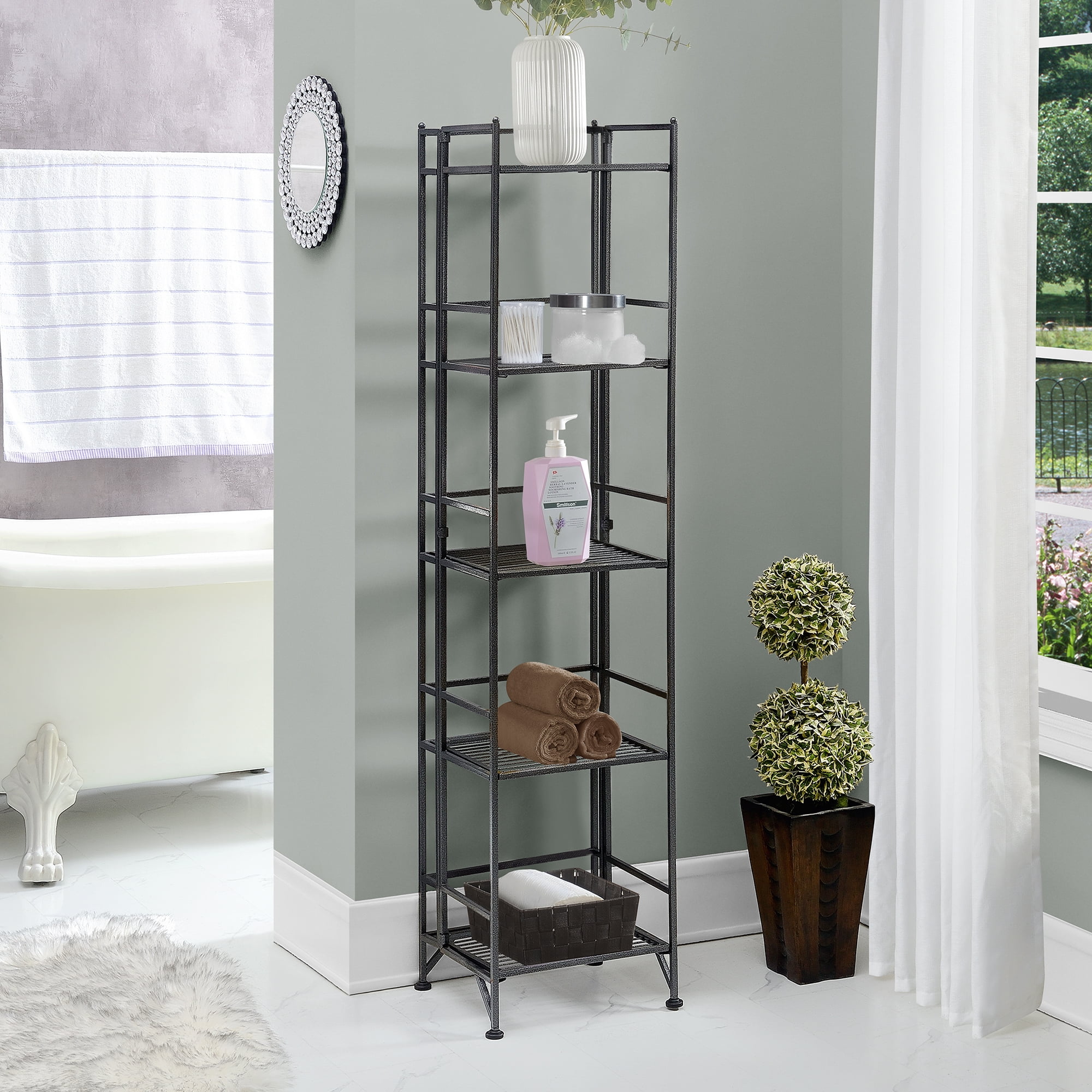 Convenience Concepts Xtra Storage 5 Tier Folding Metal Shelf, Durable ...