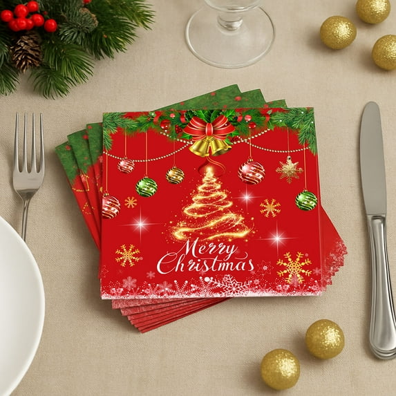 Convenient 20-Count Christmas Disposable Tableware Set, Red Paper ...