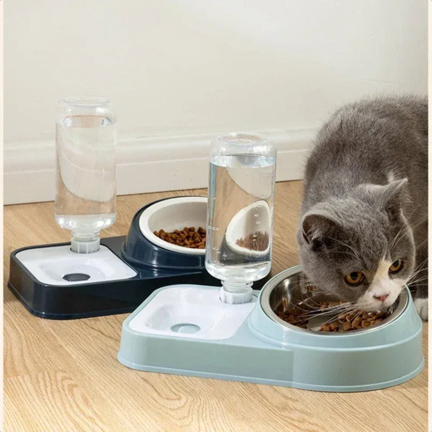 Convenient and Easy-to-Use Double Bowl Cat Stand with Antisplash Water ...