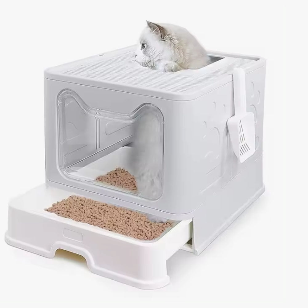 Convenient Foldable Litter Box: Drawer Design with Scooper for Easy Cat ...