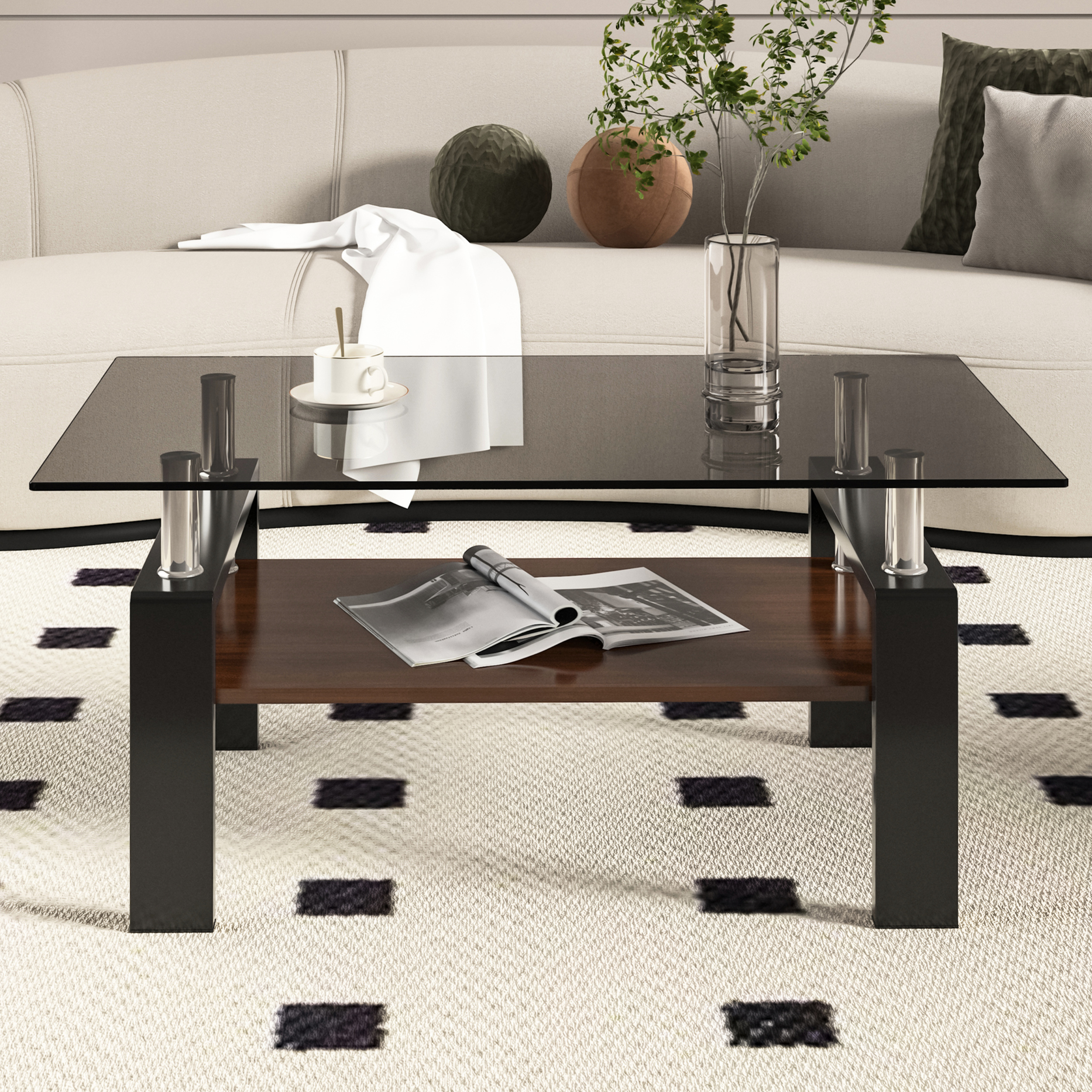 Convenient Gray Coffee Table With Tempered Glass Top And Practical ...